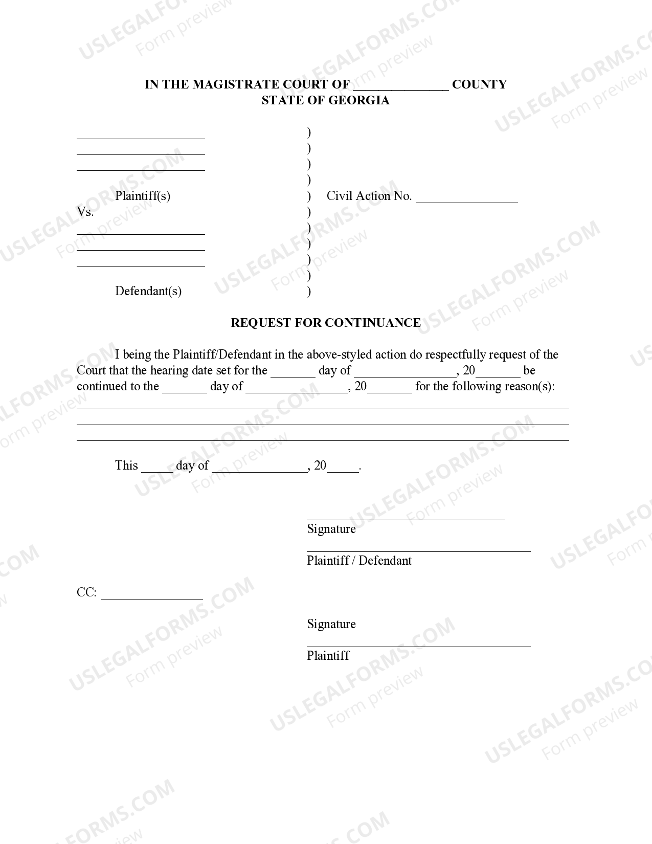 Georgia Request for Continuance - Request For Continuance | US Legal Forms