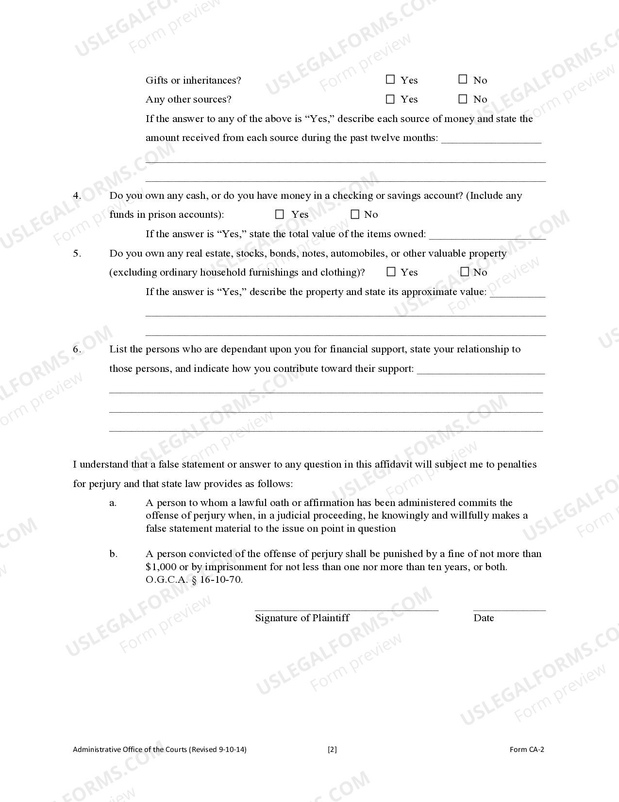 Georgia Request to Proceed in Forma Pauperis - Civil - Georgia Forma ...