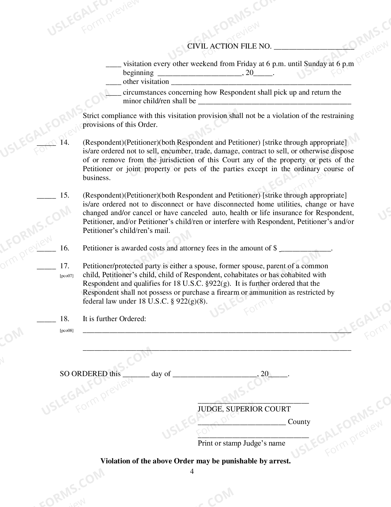 Georgia Permanent Family Violence Protective Order | US Legal Forms
