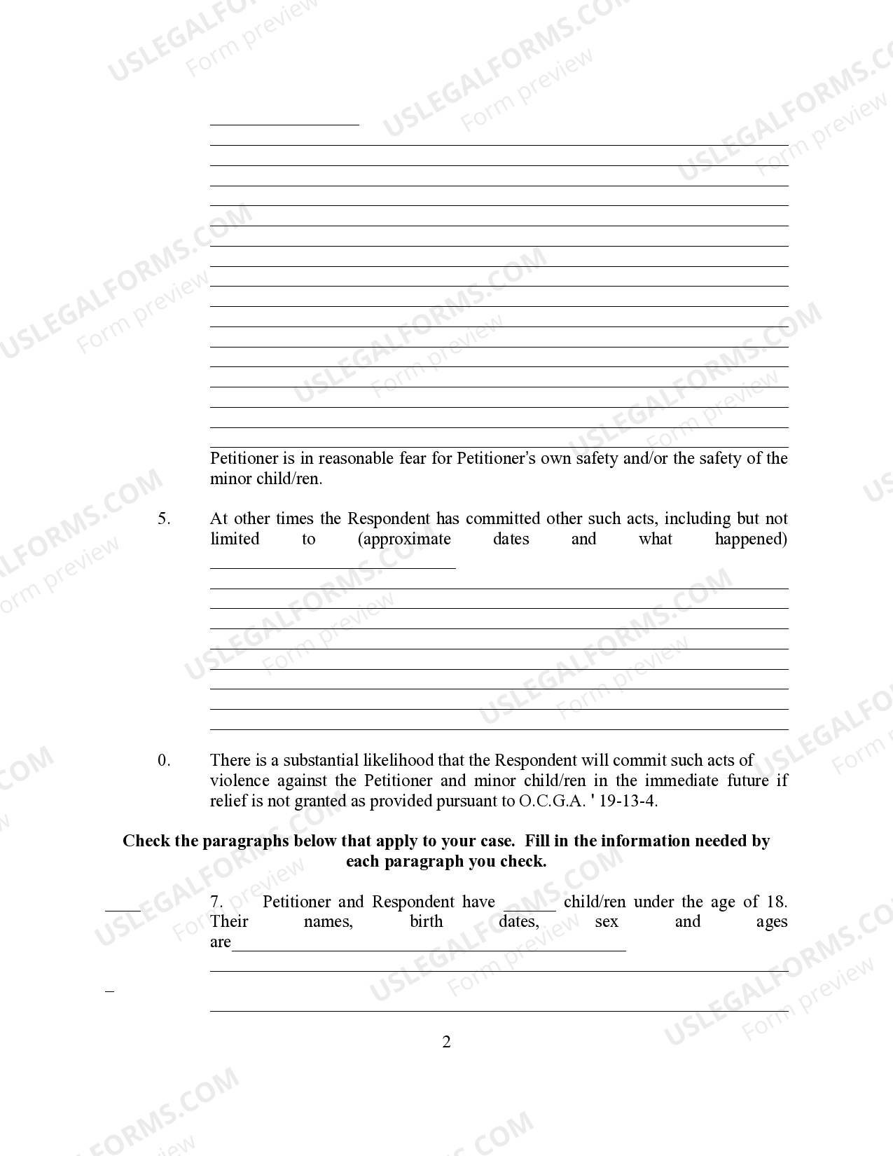 Georgia Petition for Temporary Protective Order - Georgia Restraining ...