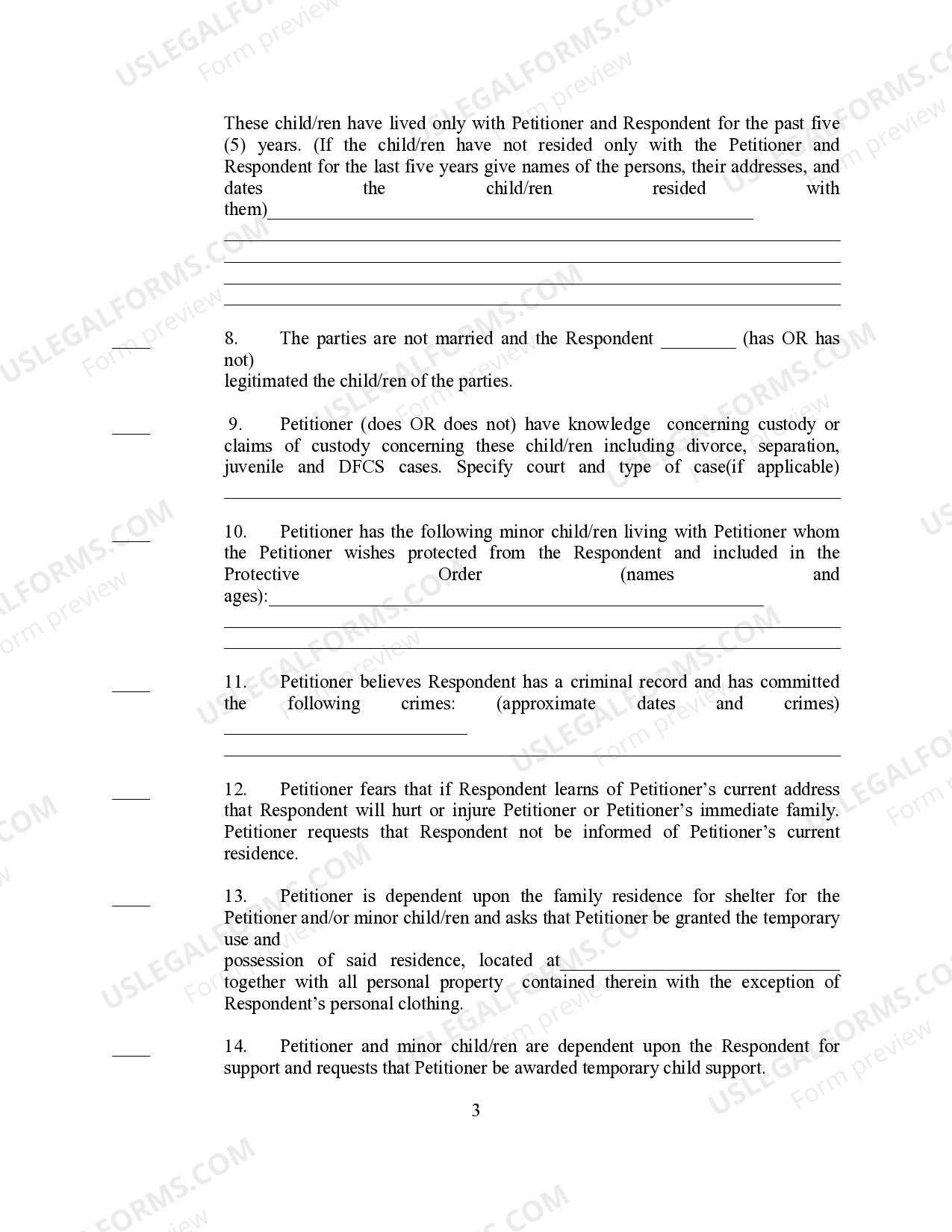 Georgia Petition for Temporary Protective Order - Georgia Restraining ...