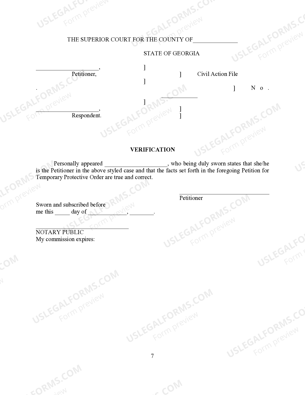 Georgia Petition for Temporary Protective Order - Petition For ...