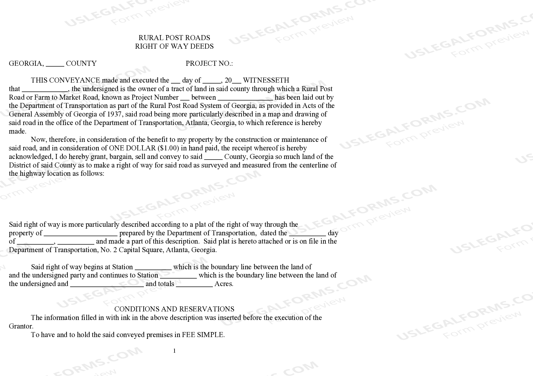 Georgia Rural Post Roads - Right of Way Deed | US Legal Forms