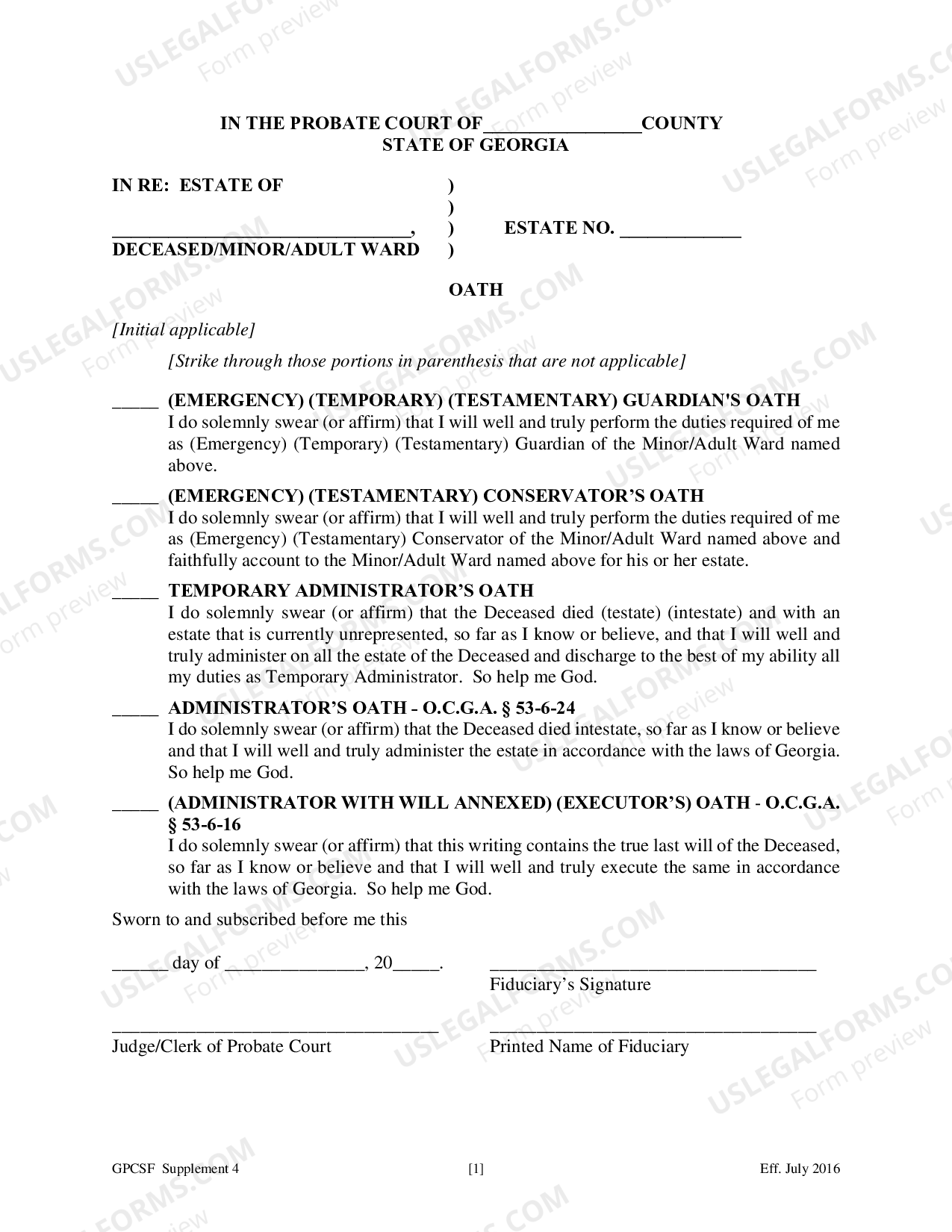 Georgia Guardian's Oath - Guardian Oath | US Legal Forms