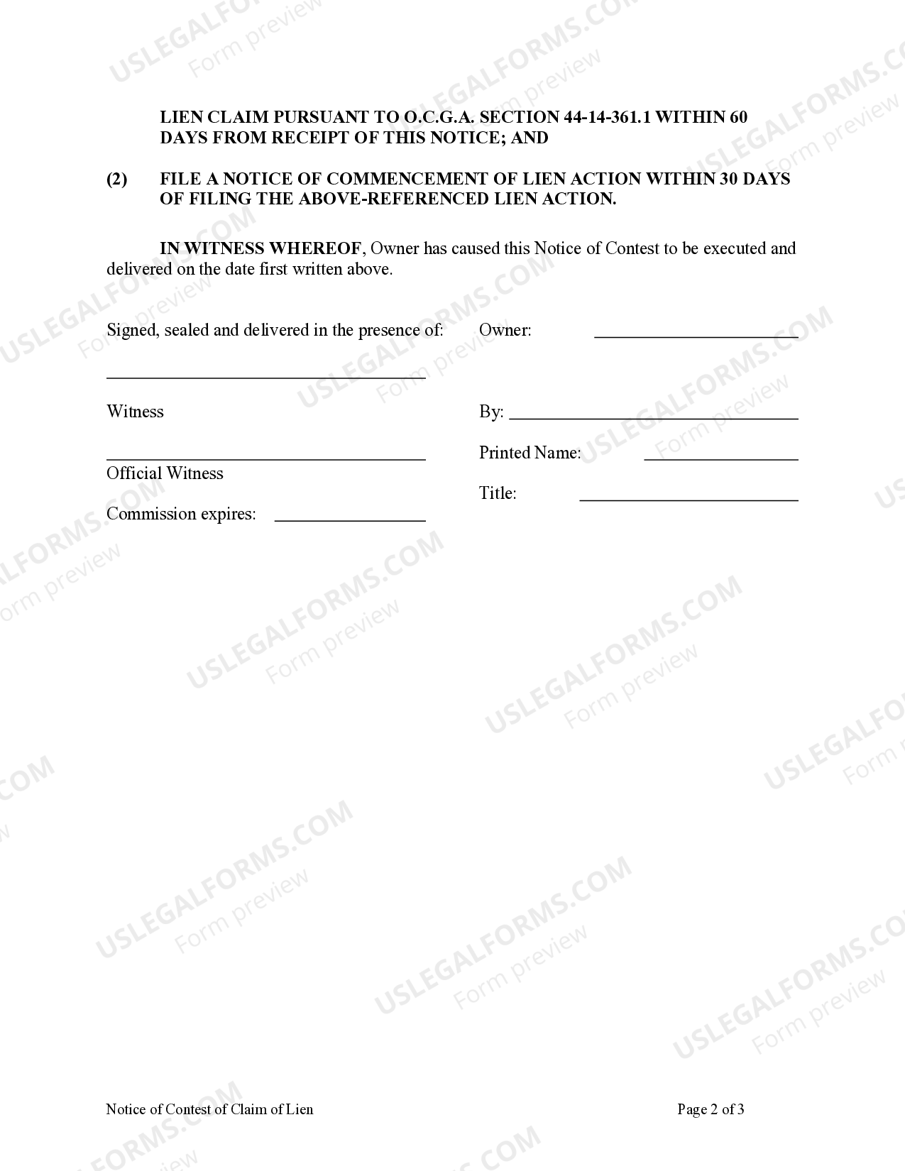 Georgia Notice Of Contest Of Claim Of Lien Individual Contest Lien Georgia Notice Of Contest Of Claim Of Lien Individual Contest Lien