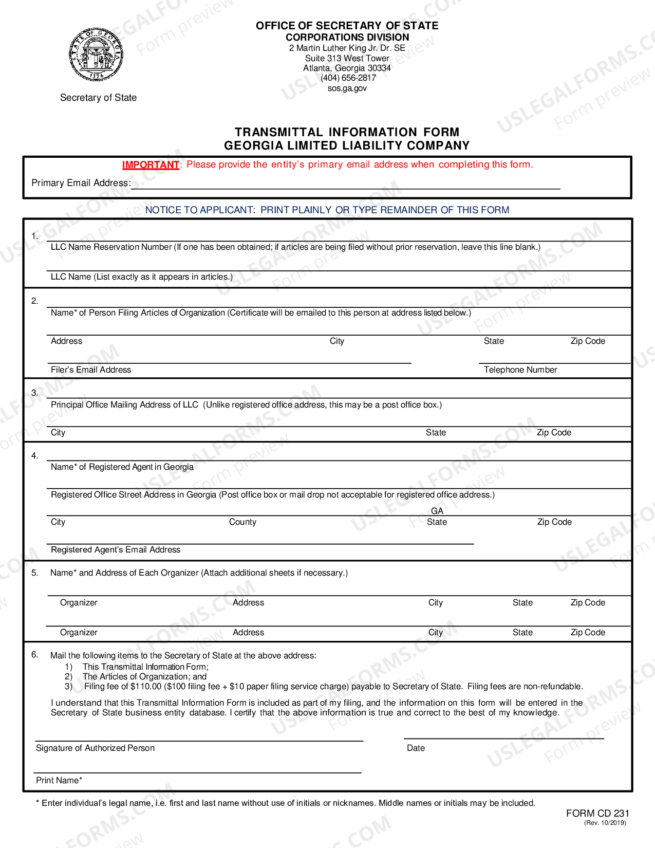 Georgia Transmittal Information Sheet | US Legal Forms