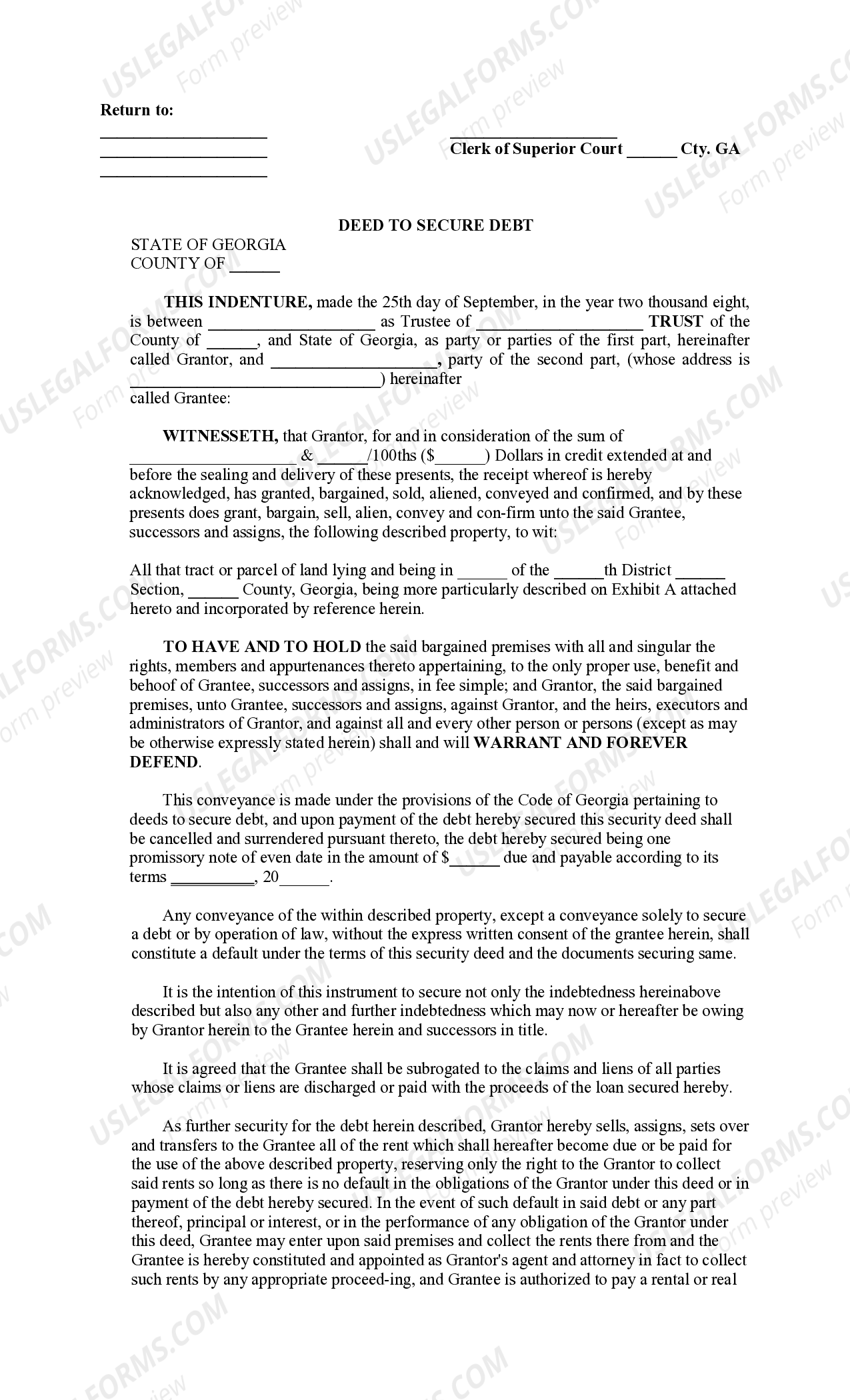 Georgia Deed to Secure Debt | US Legal Forms