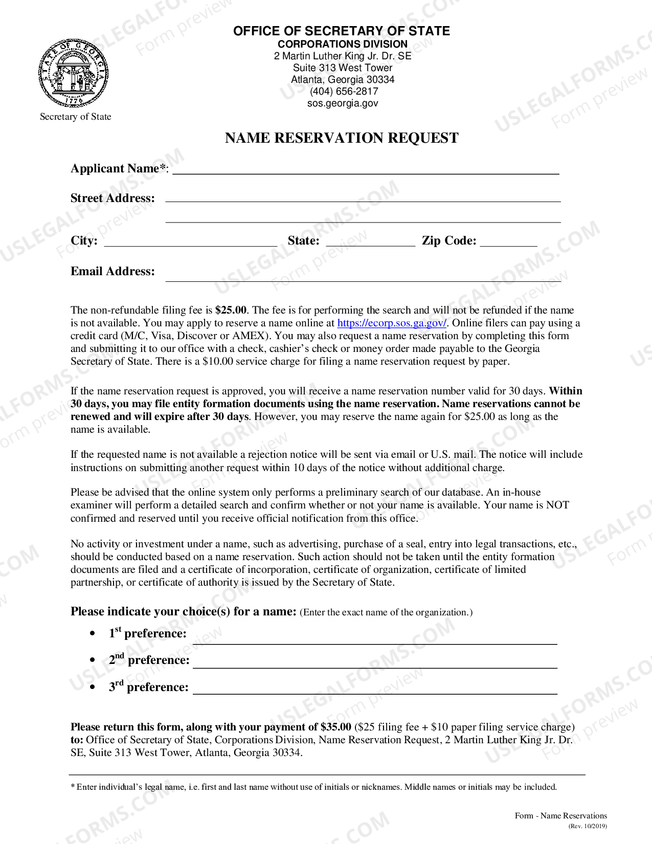 Corporate Name Reservation for Georgia Corporation - Name Reservation ...