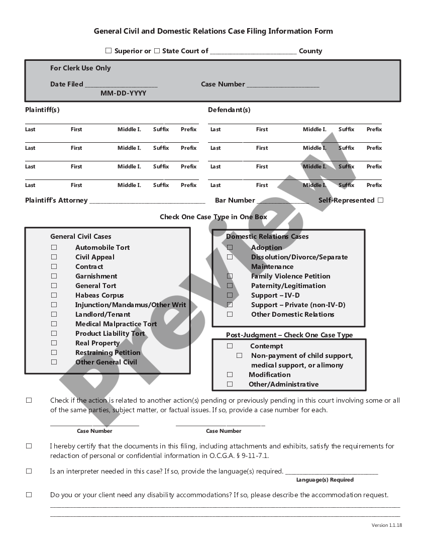 Georgia Domestic Relations Case Final Disposition Information Form Us