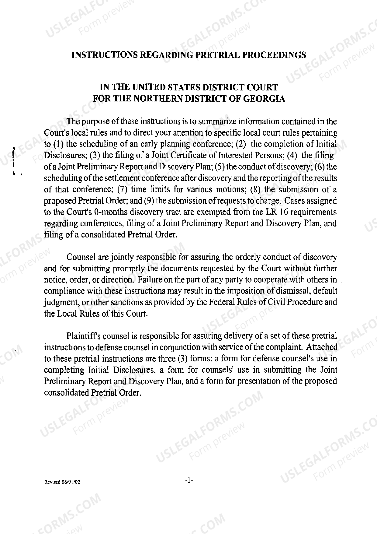 Instructions Regarding Pretrial Proceedings - Northern District Of ...