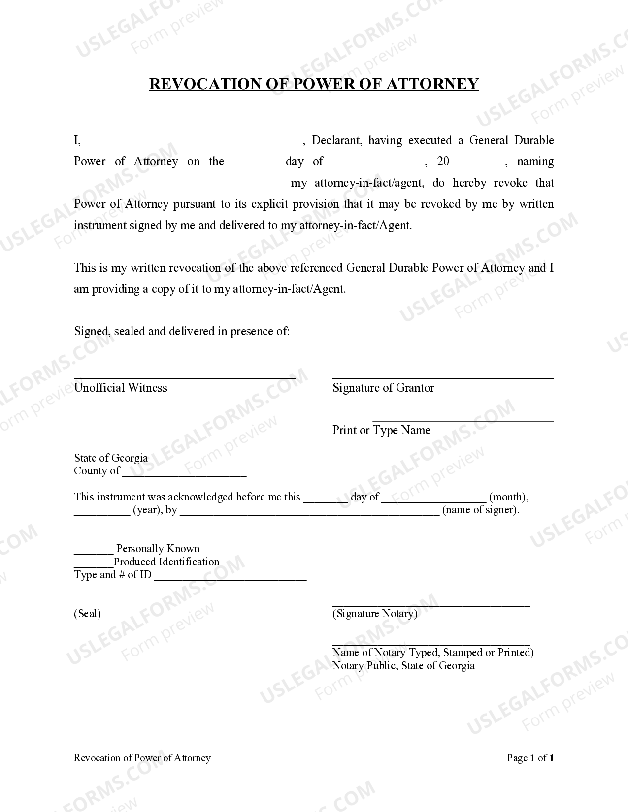 Georgia Revocation of General Durable Power of Attorney - How To Revoke ...