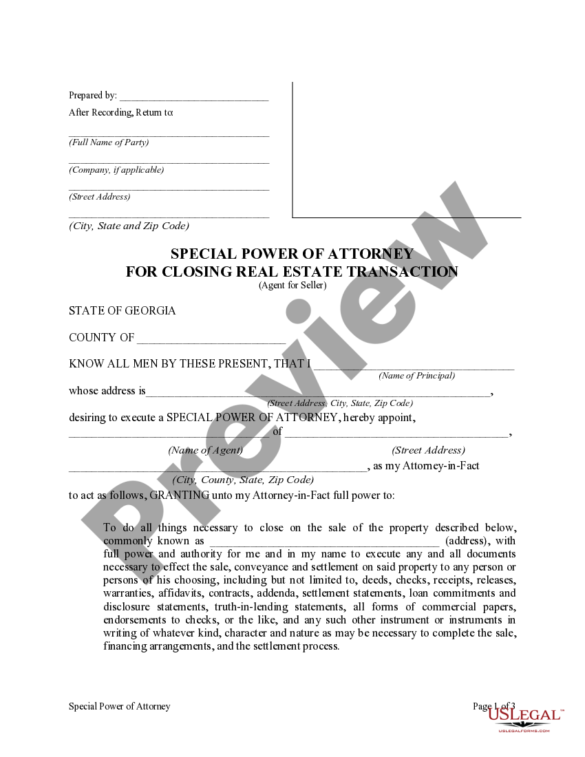 Georgia Special Or Limited Power Of Attorney For Real Estate Sales 