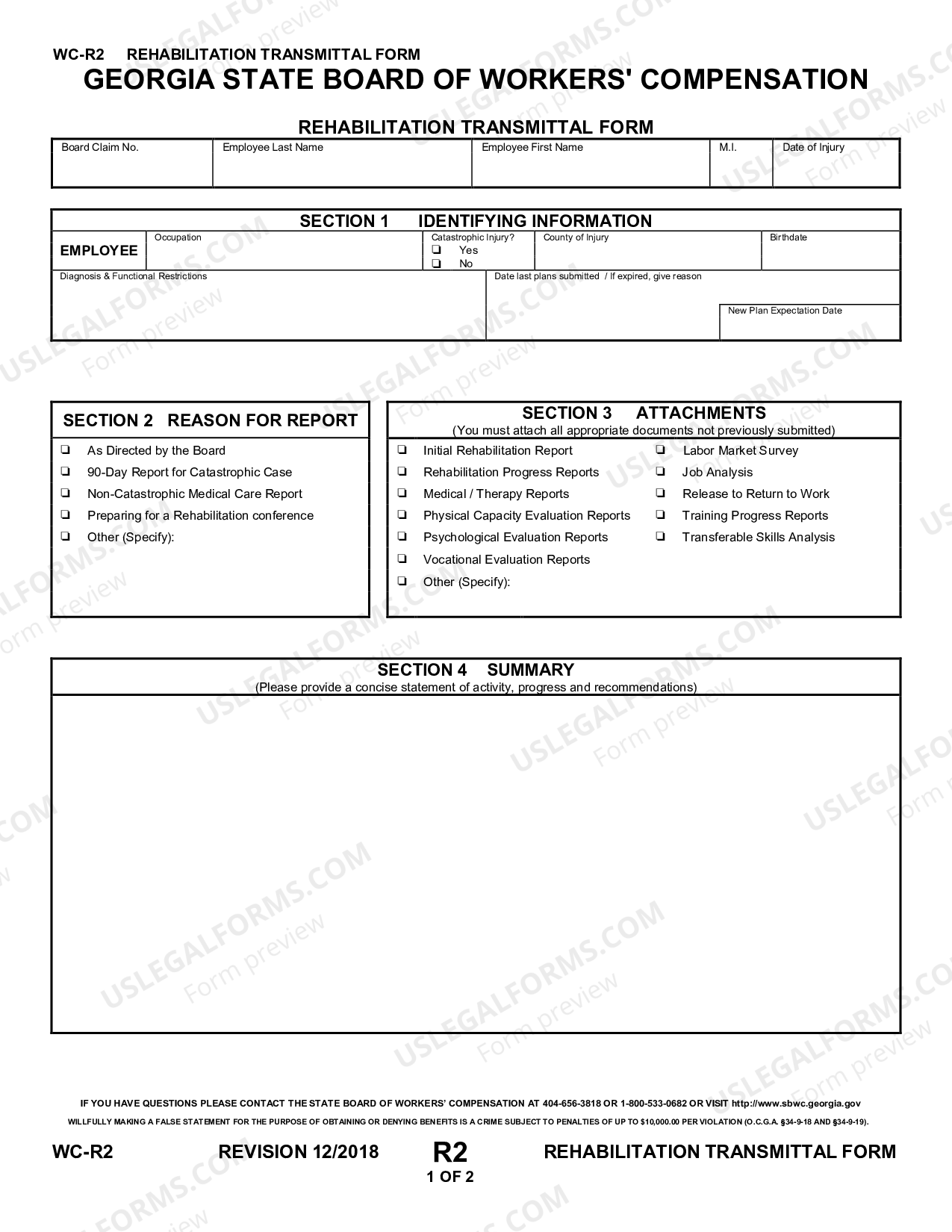Georgia Rehabilitation Transmittal Form for Workers' Compensation | US ...