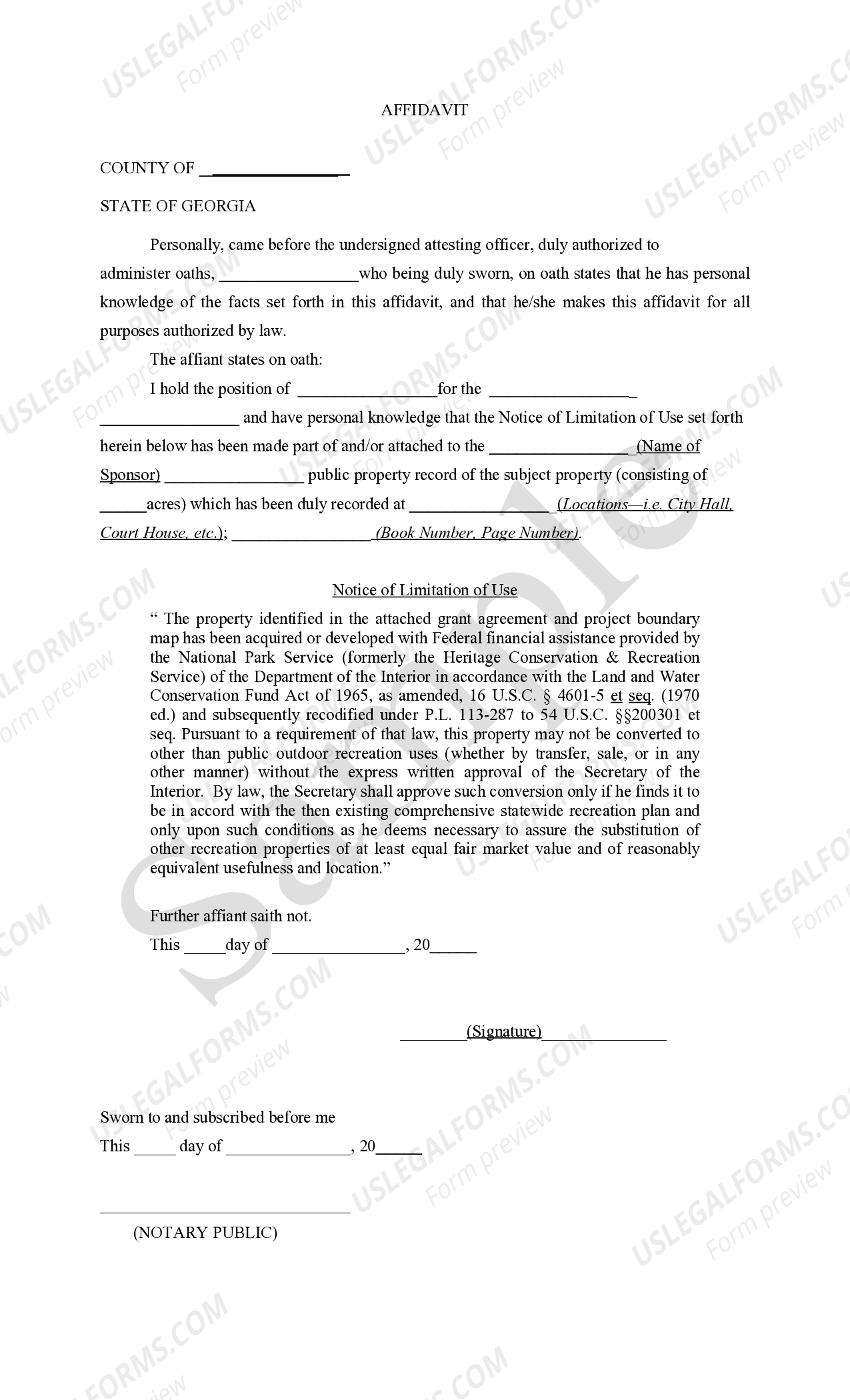 Georgia Affidavit for Land Conversion | US Legal Forms