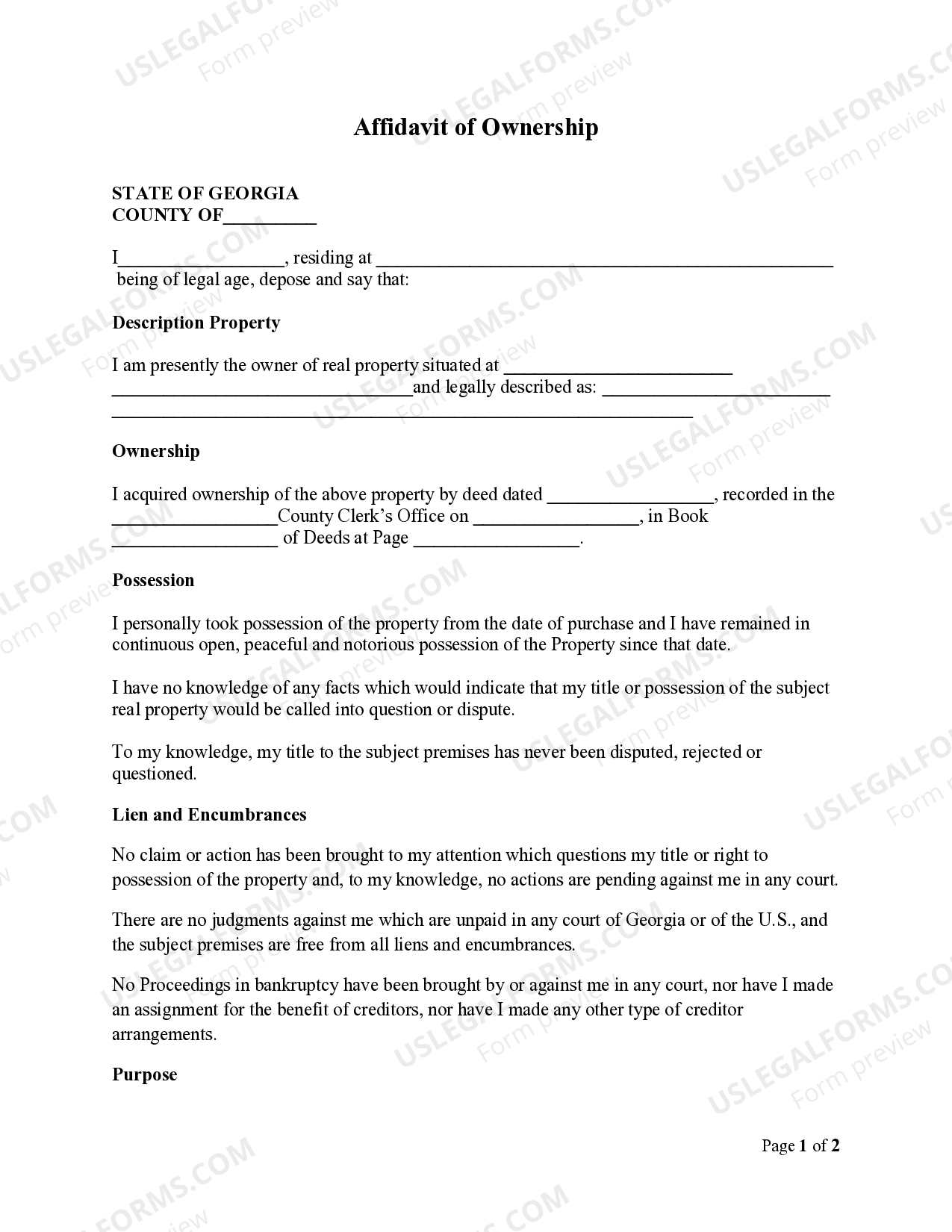 Georgia Affidavit of Ownership - Affidavit Of Ownership Vehicle | US ...