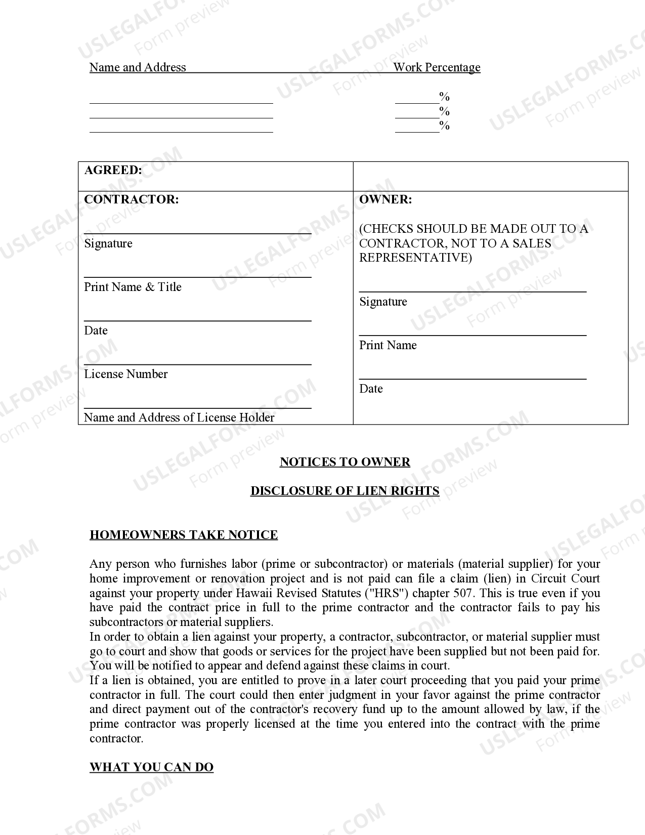 Hawaii Siding Contract for Contractor | US Legal Forms