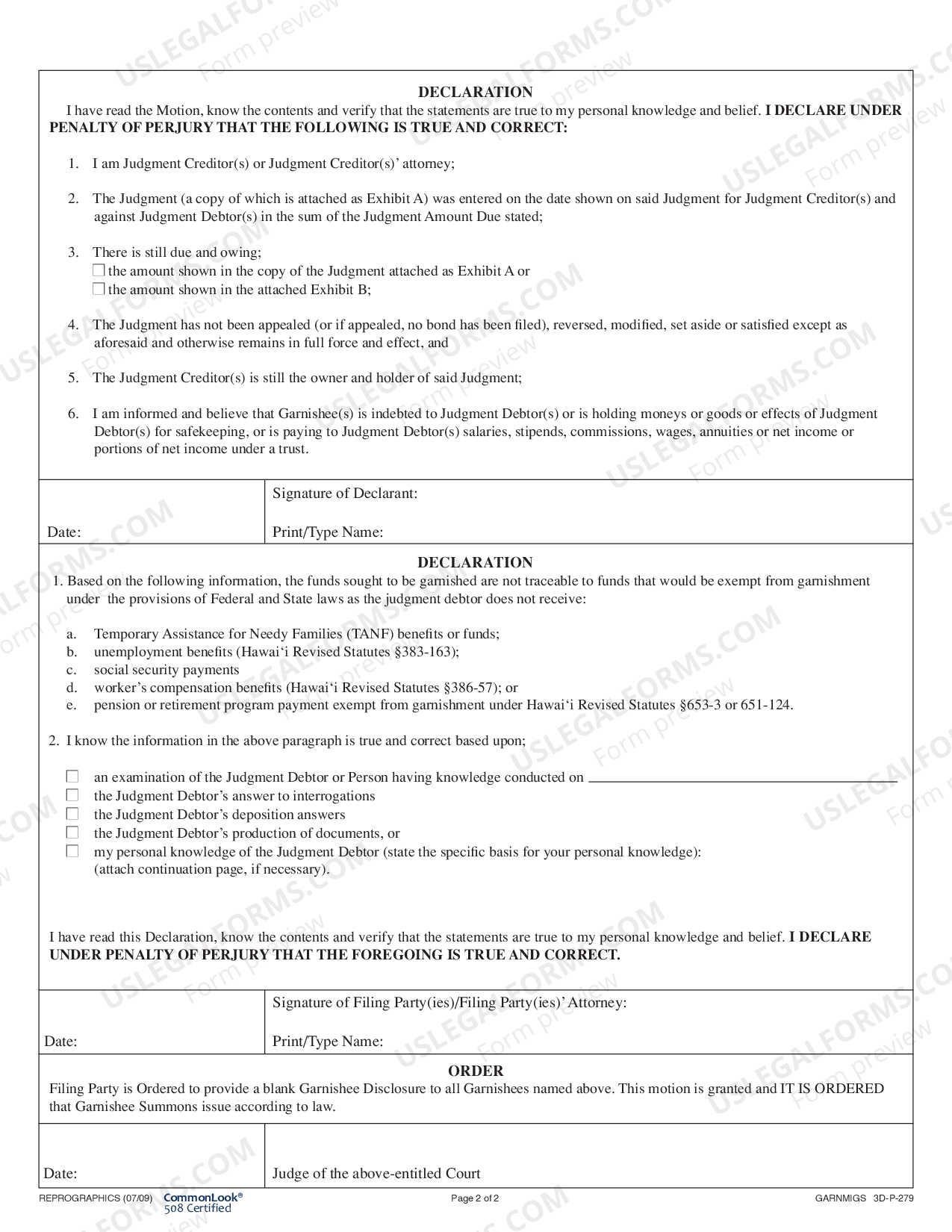 Hawaii Motion for Issuance of Garnishee Summons After Judgment | US Legal Forms