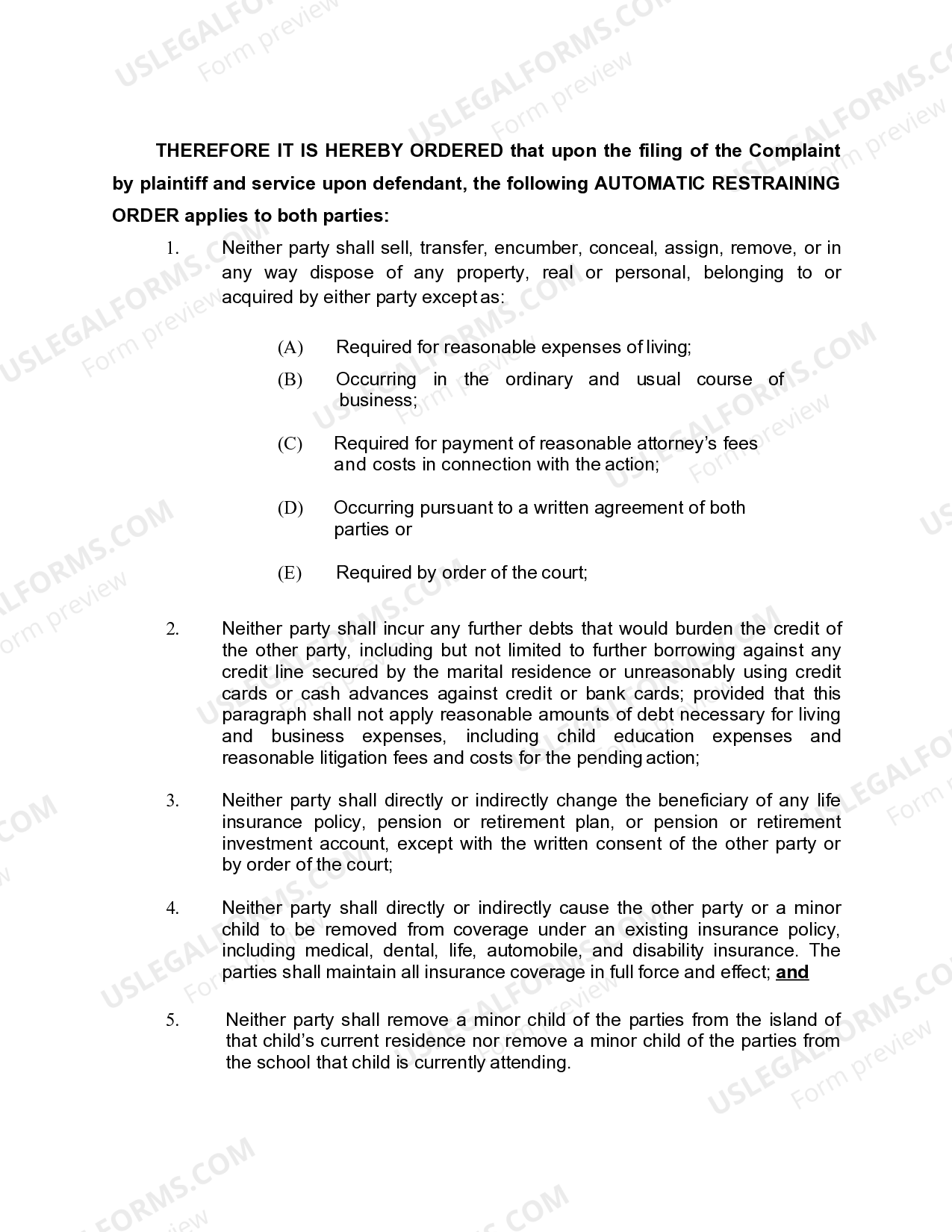 Hawaii Automatic Restraining Order | US Legal Forms