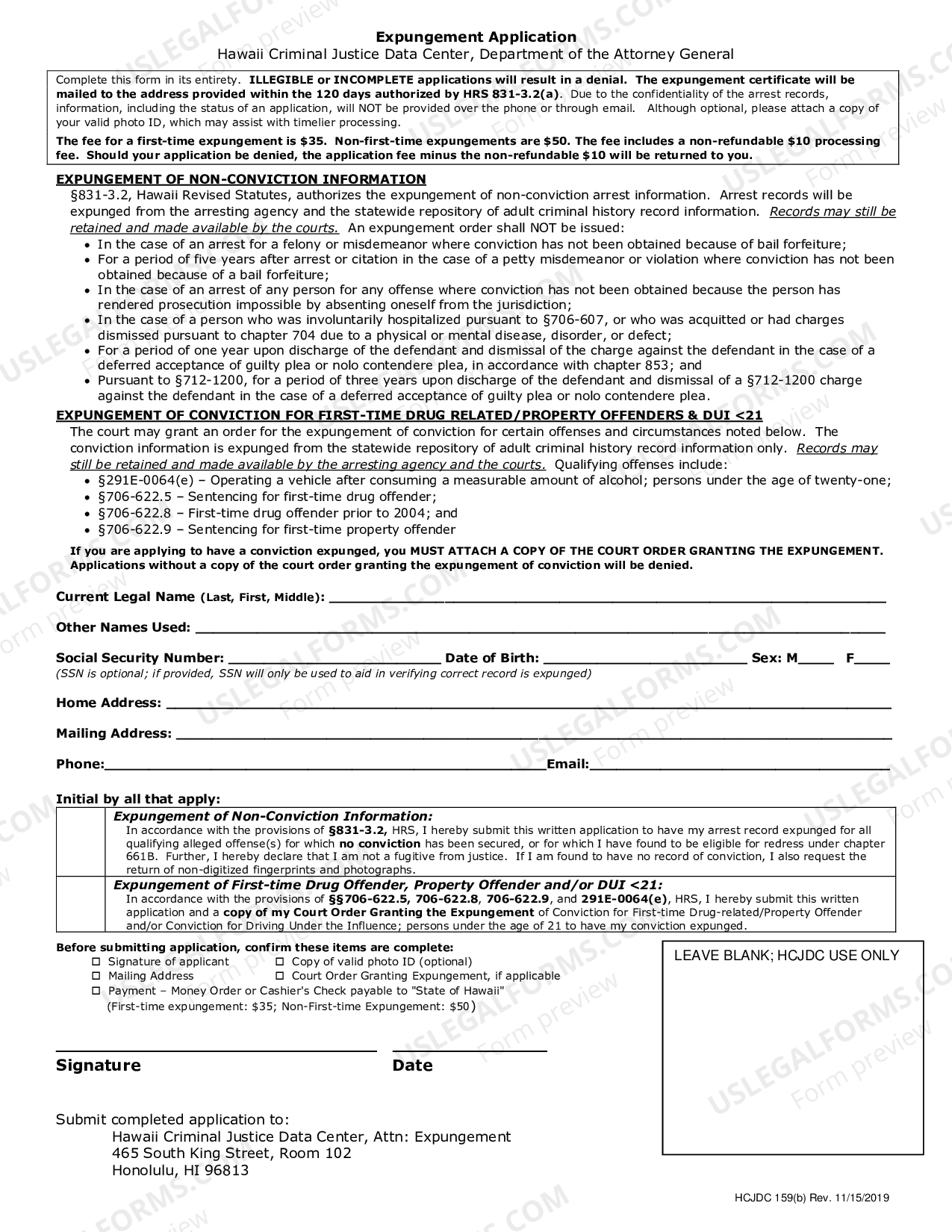 Hawaii Application for Expungement of Arrest Records - Hawaii ...
