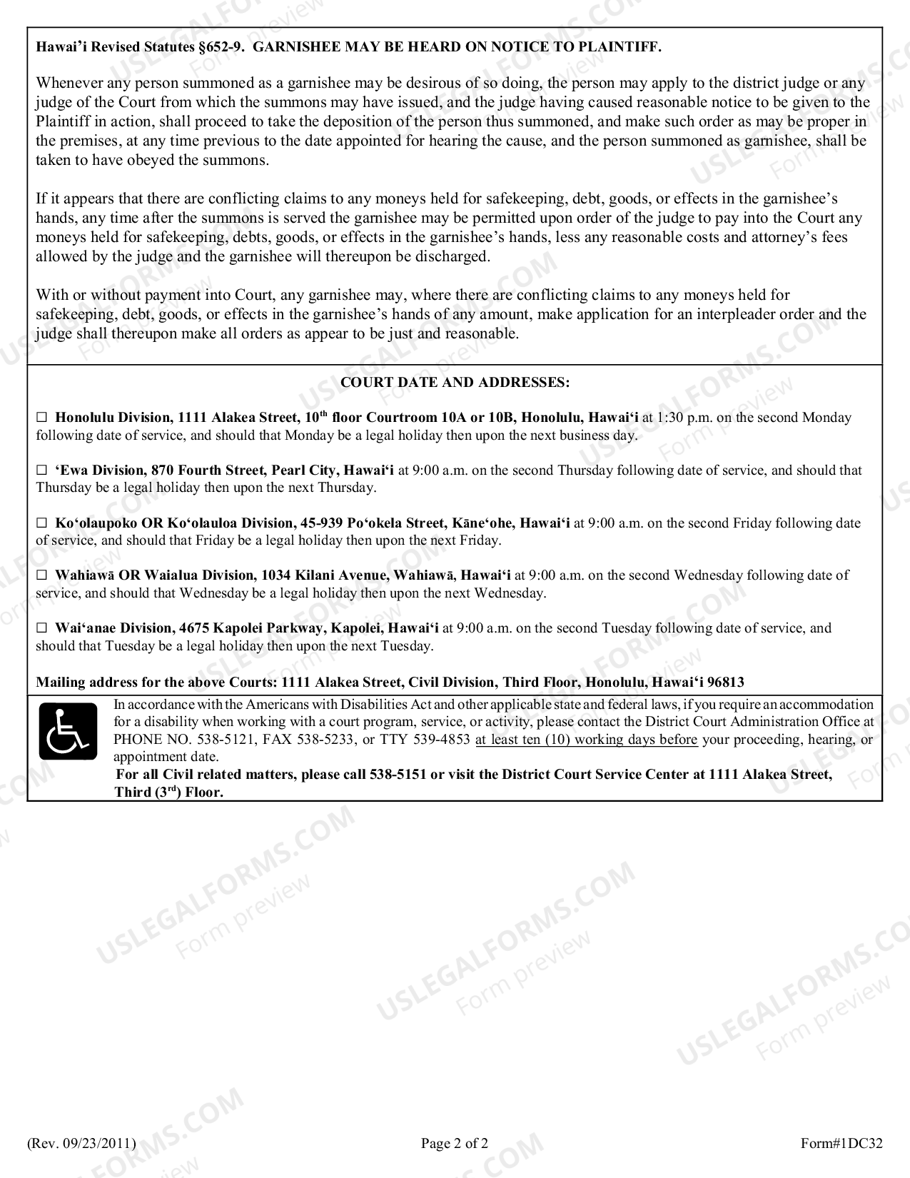 Hawaii Garnishee Summons | US Legal Forms