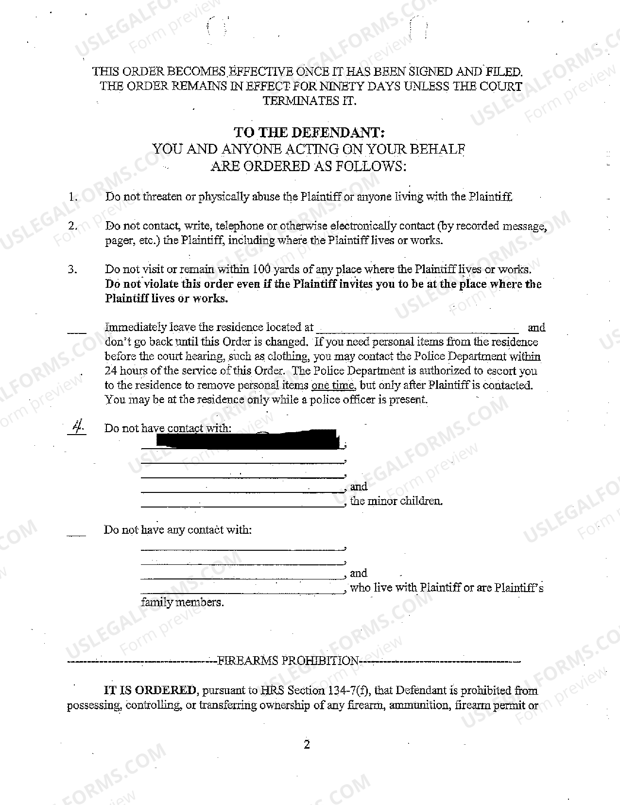 Hawaii Temporary Restraining Order Granted | US Legal Forms