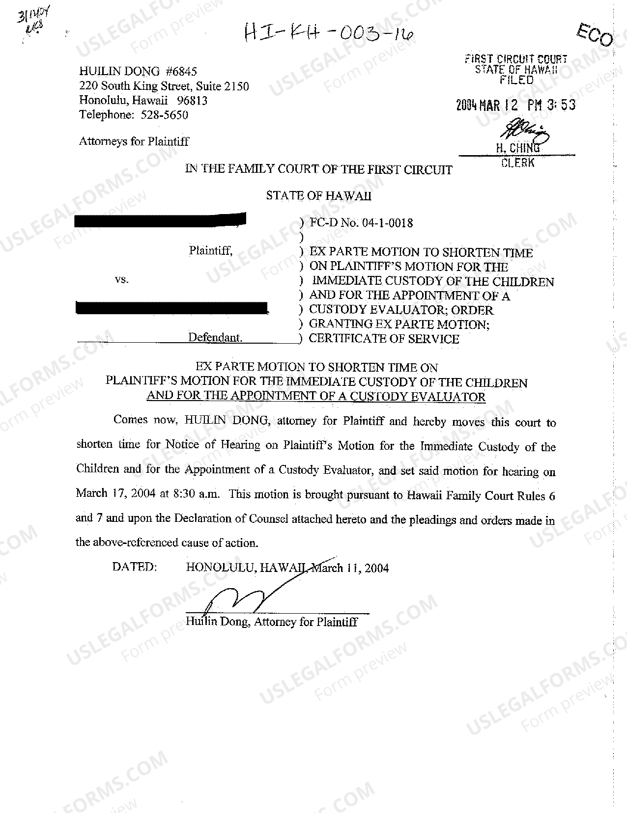 Hawaii Ex Parte Motion to Shorten Time on Plaintiff's Motion for ...