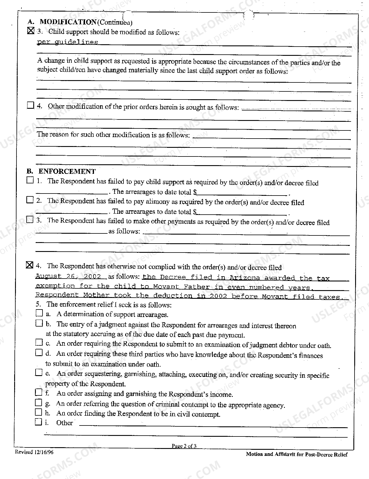 Hawaii Motion and Affidavit for Post-Decree Relief | US Legal Forms
