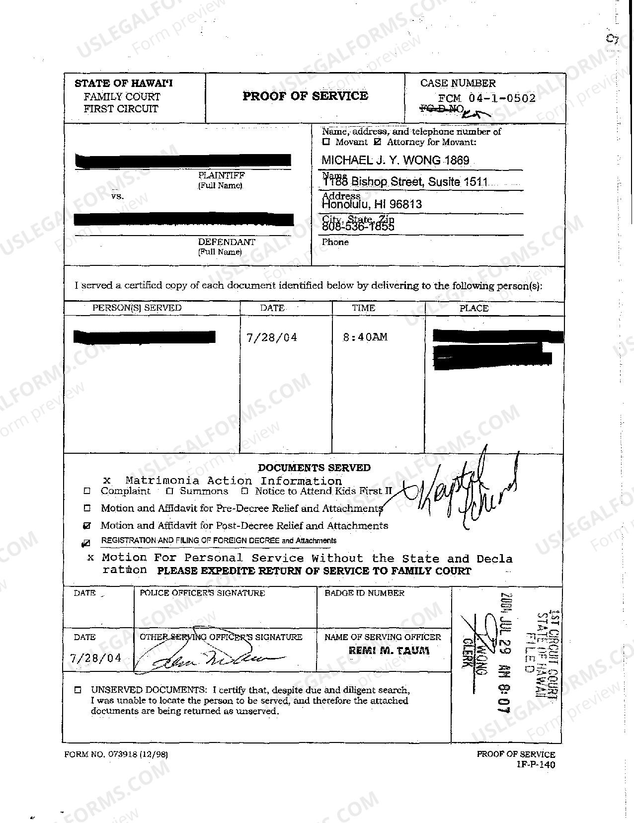 Hawaii Motion and Affidavit for Post - Post Decree Relief | US Legal Forms