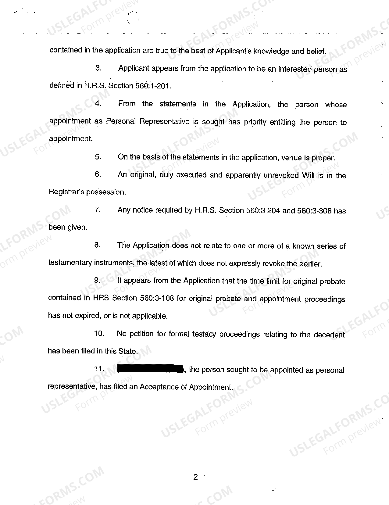 Hawaii Statement of Informal Probate of Will and Of Informal Appointment of Personal ...