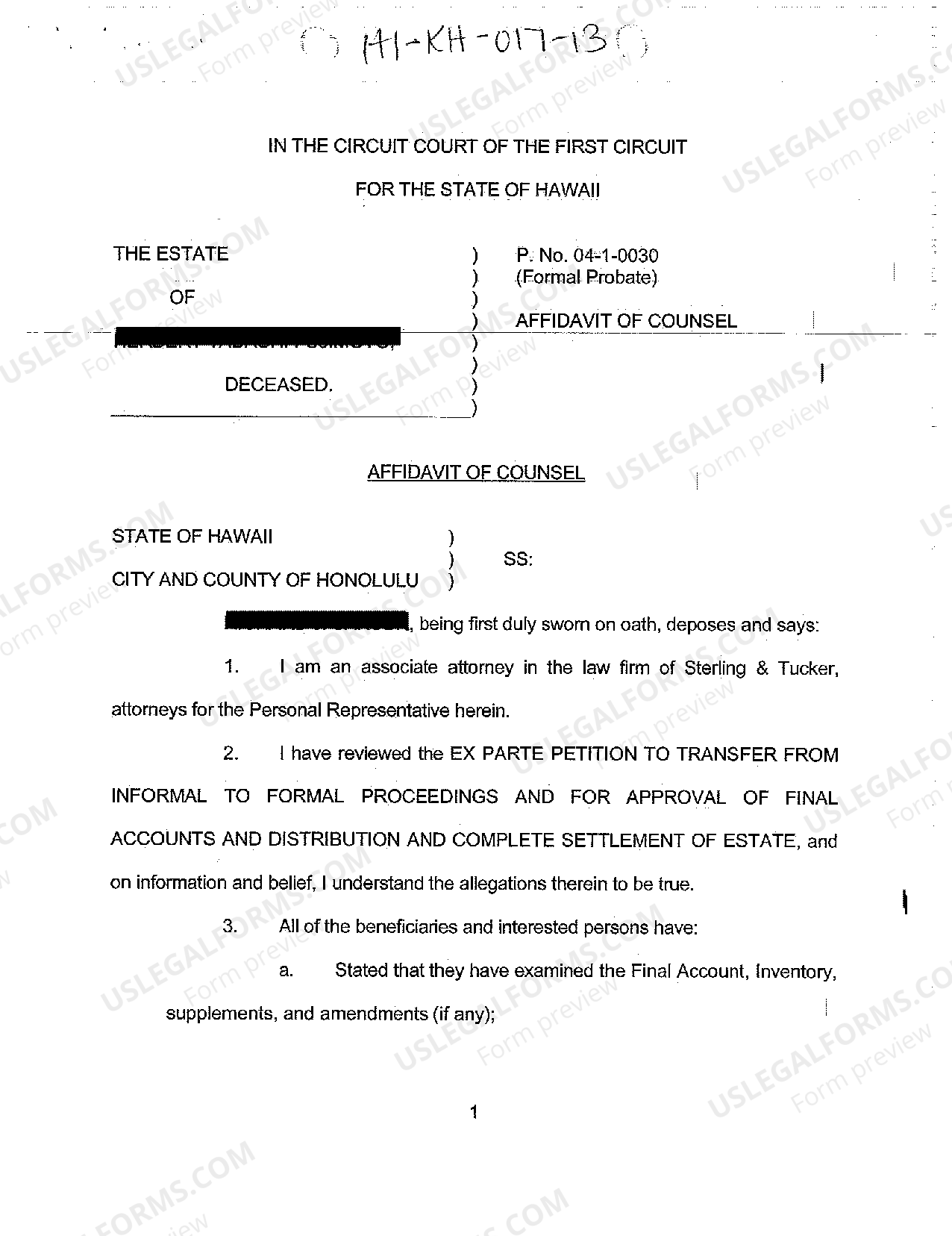 Hawaii Affidavit of Counsel | US Legal Forms