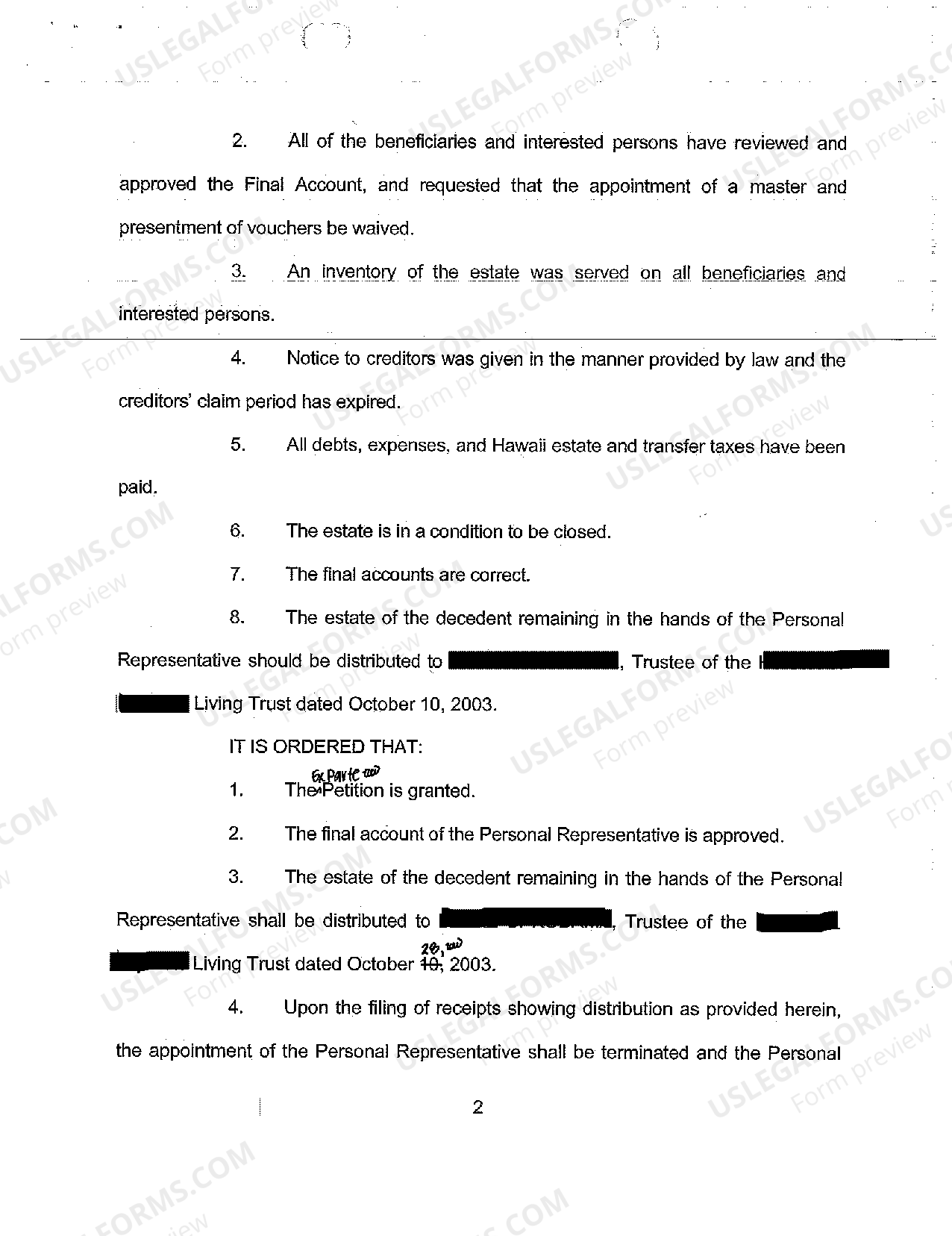 Hawaii Order Granting Ex Parte Petition to Transfer From Informal to ...