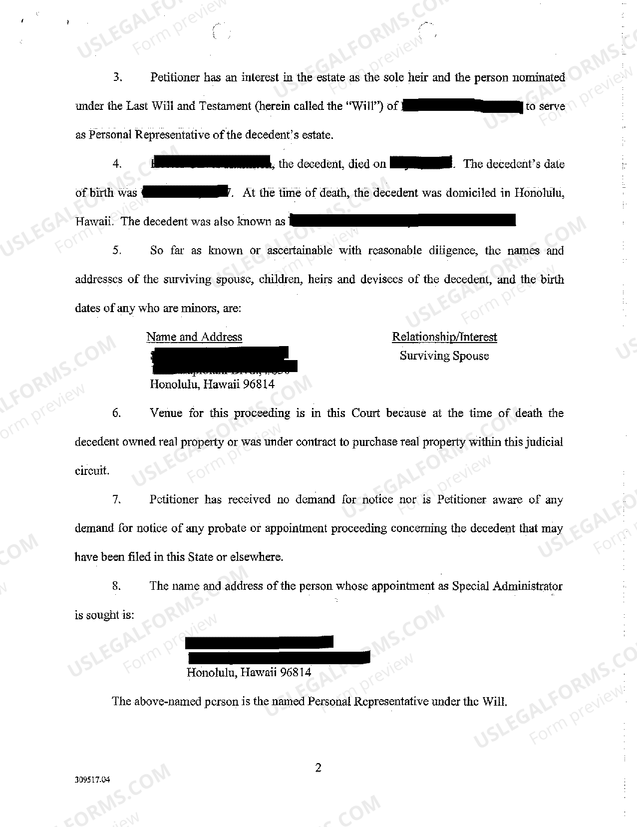 Hawaii Ex Parte Petition for Appointment of Special Administrator ...