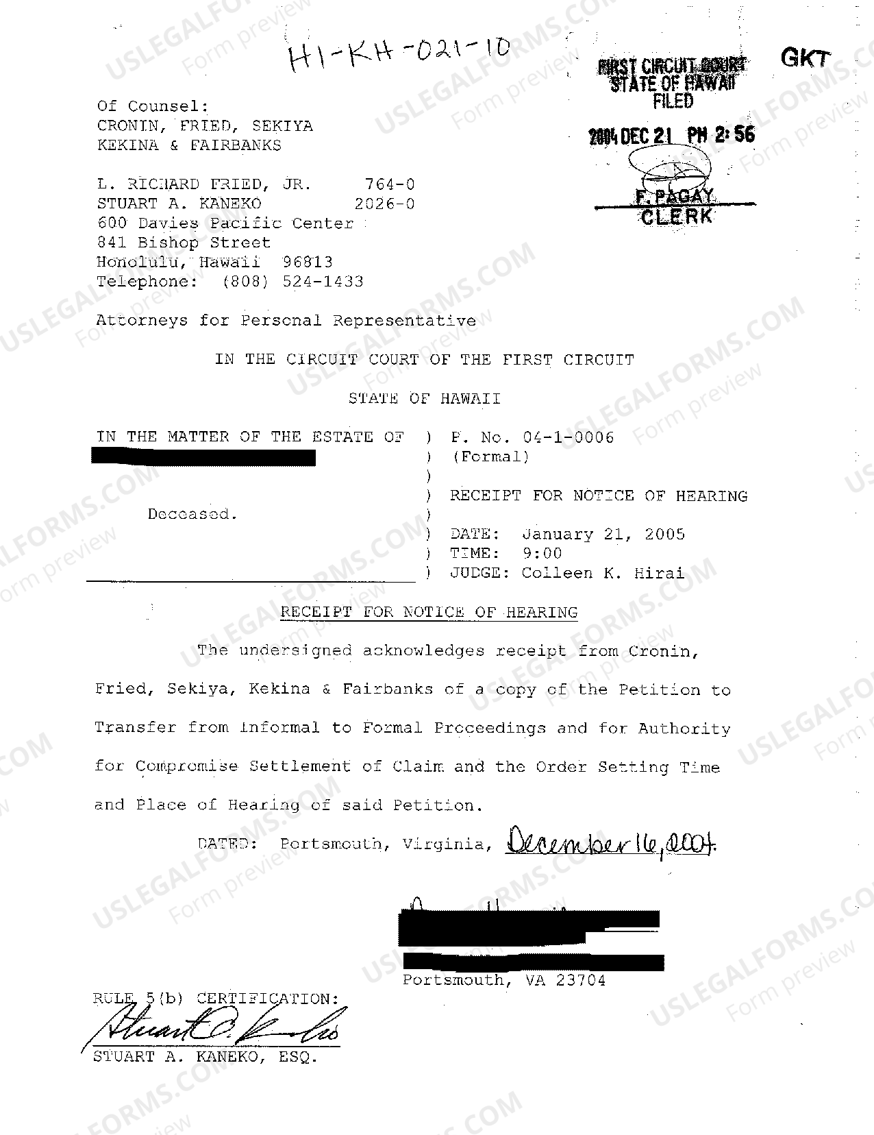 Hawaii Motion for Hearing | US Legal Forms