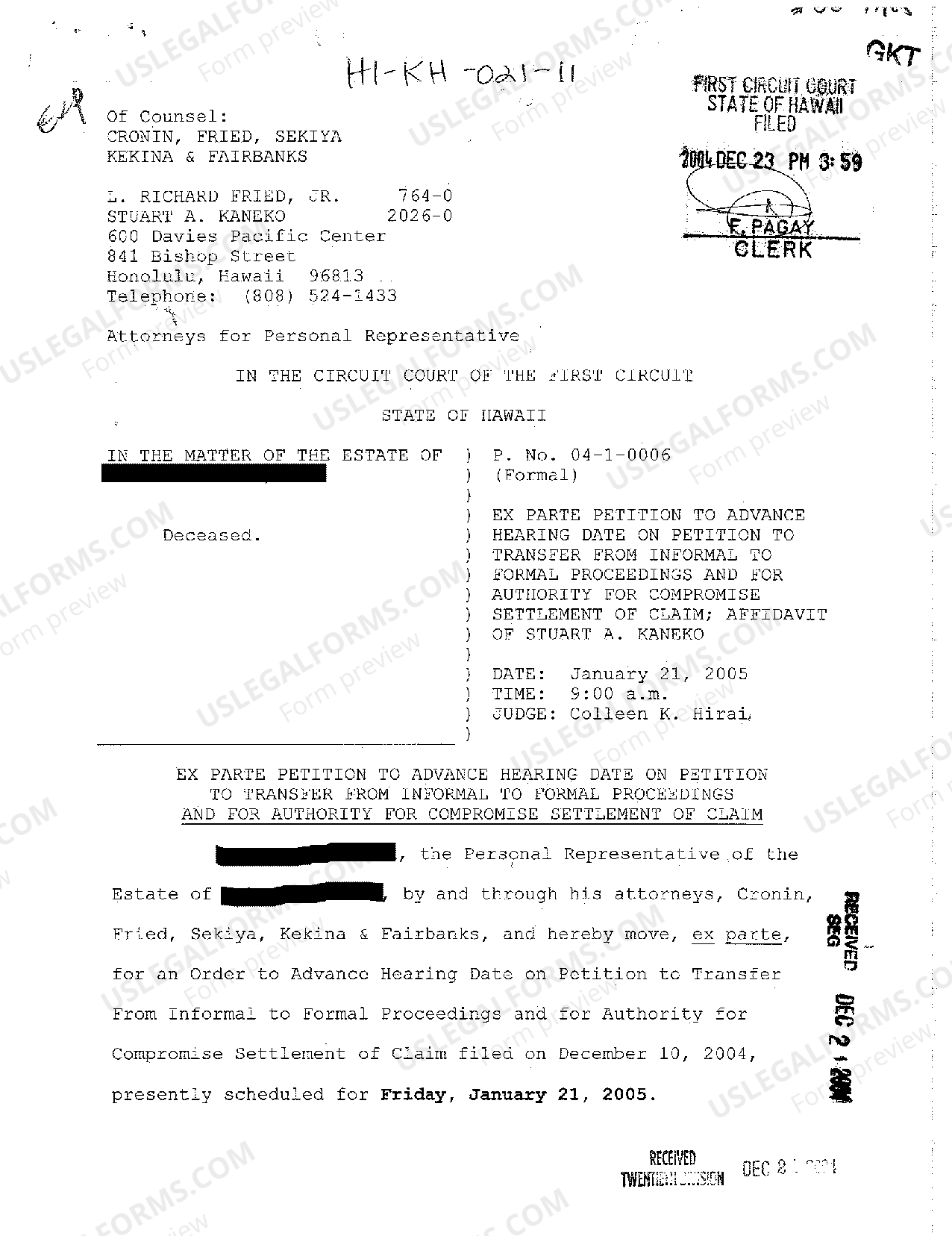 Hawaii Motion for Hearing | US Legal Forms