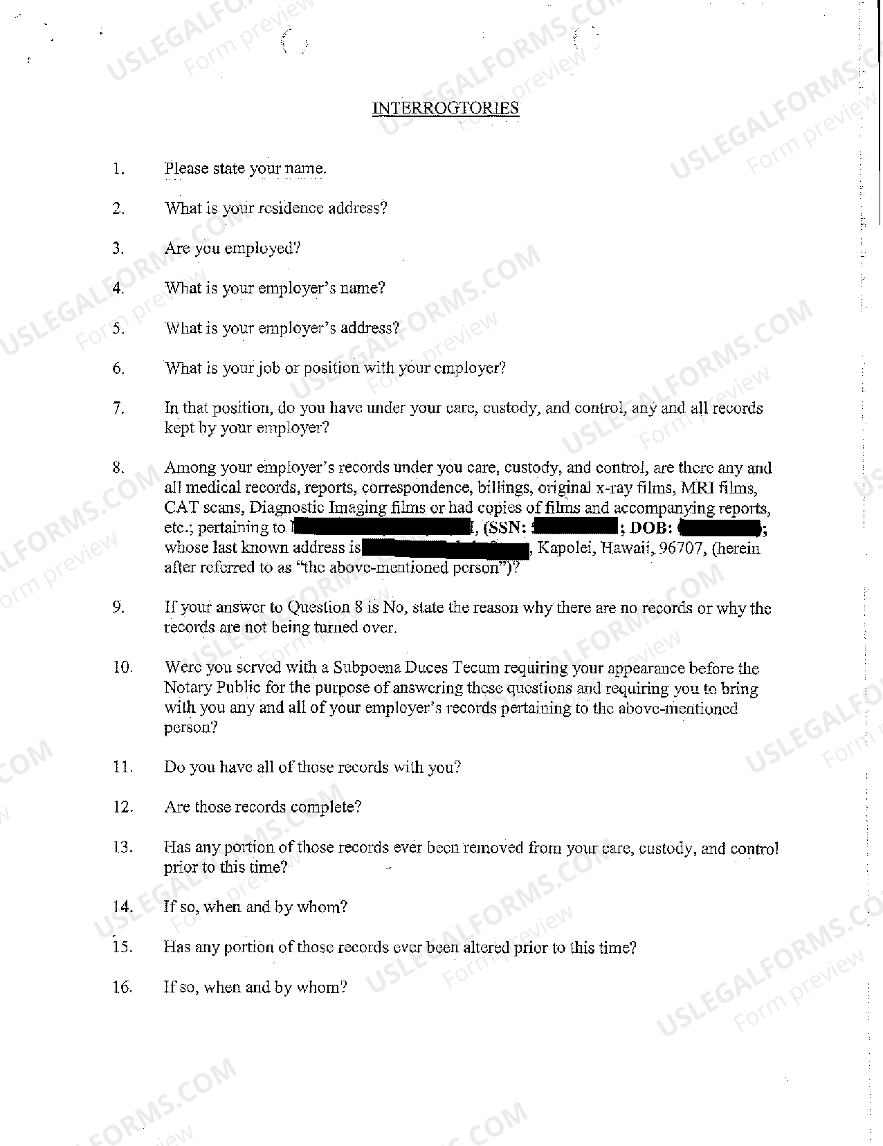 Hawaii Notice of Taking Depositions Upon Written Interrogatories | US ...