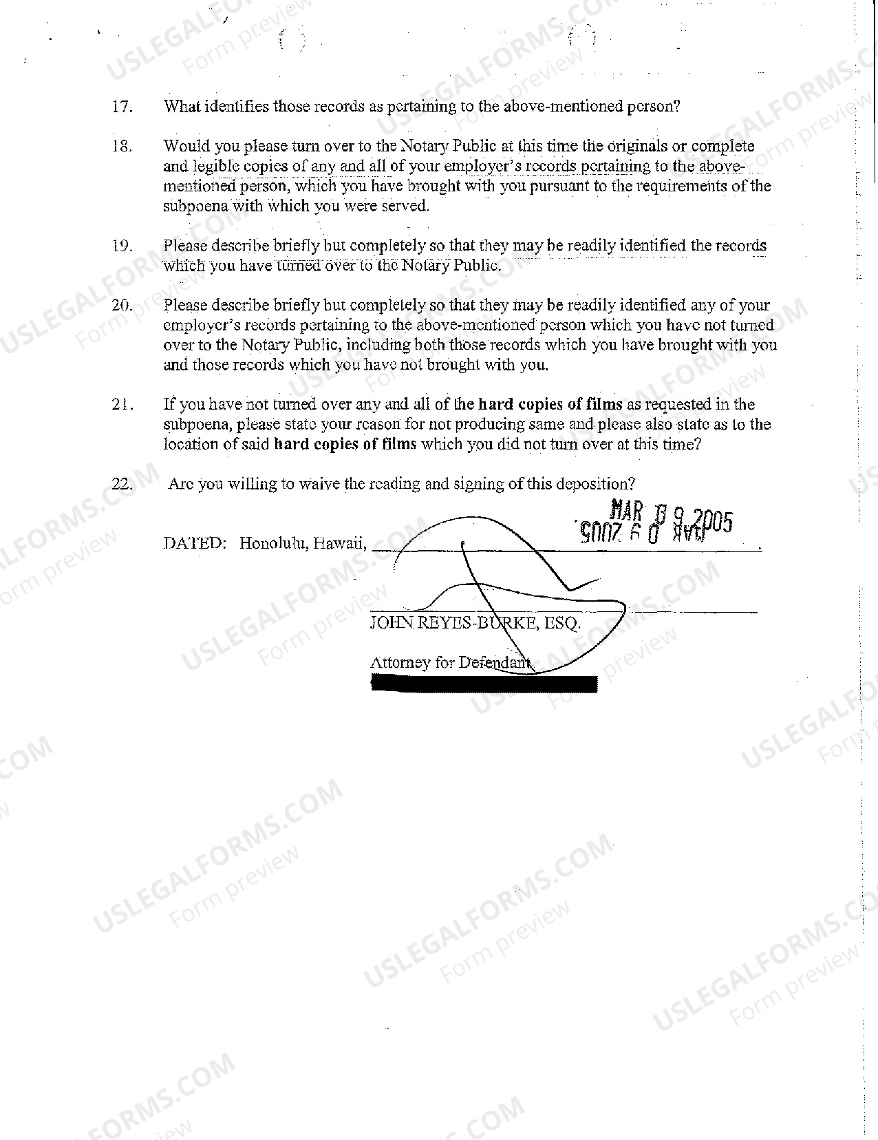 Hawaii Notice of Taking Depositions Upon Written Interrogatories | US ...