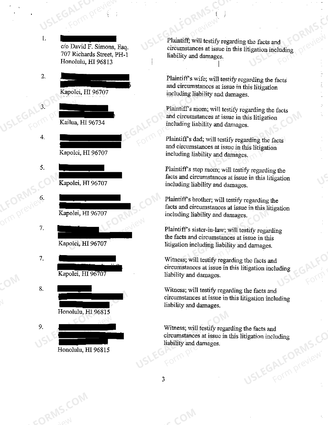 Hawaii Plaintiff's Pretrial Statement | US Legal Forms