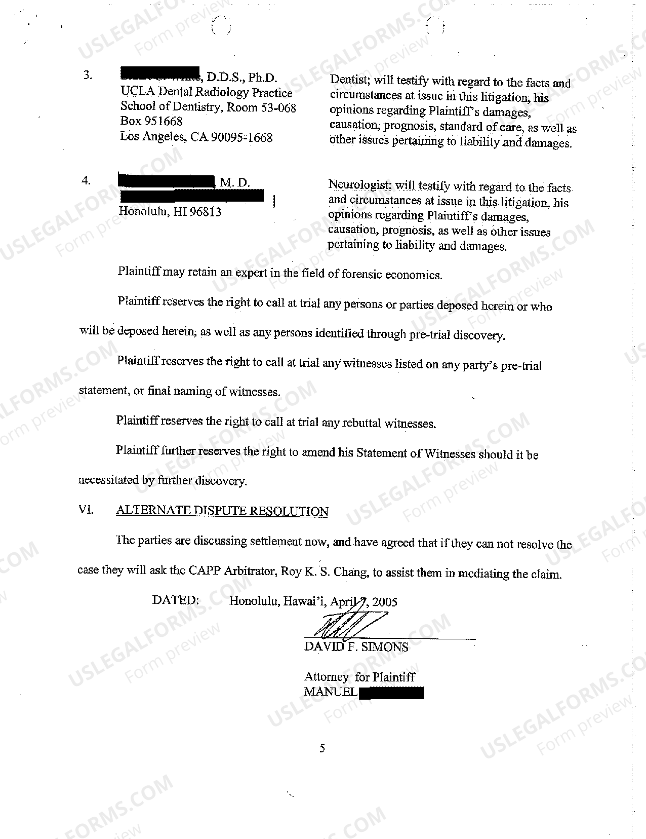 Hawaii Plaintiff's Pretrial Statement | US Legal Forms