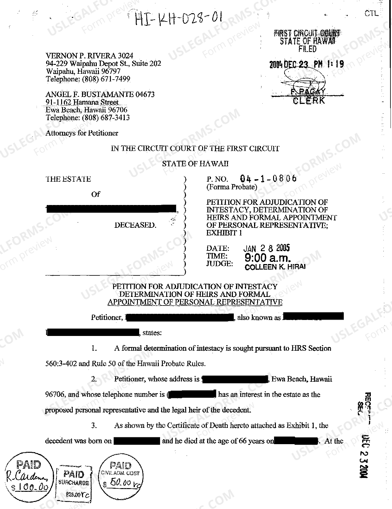 Hawaii Petition for Adjudication of Intestacy - Adjudication Of ...