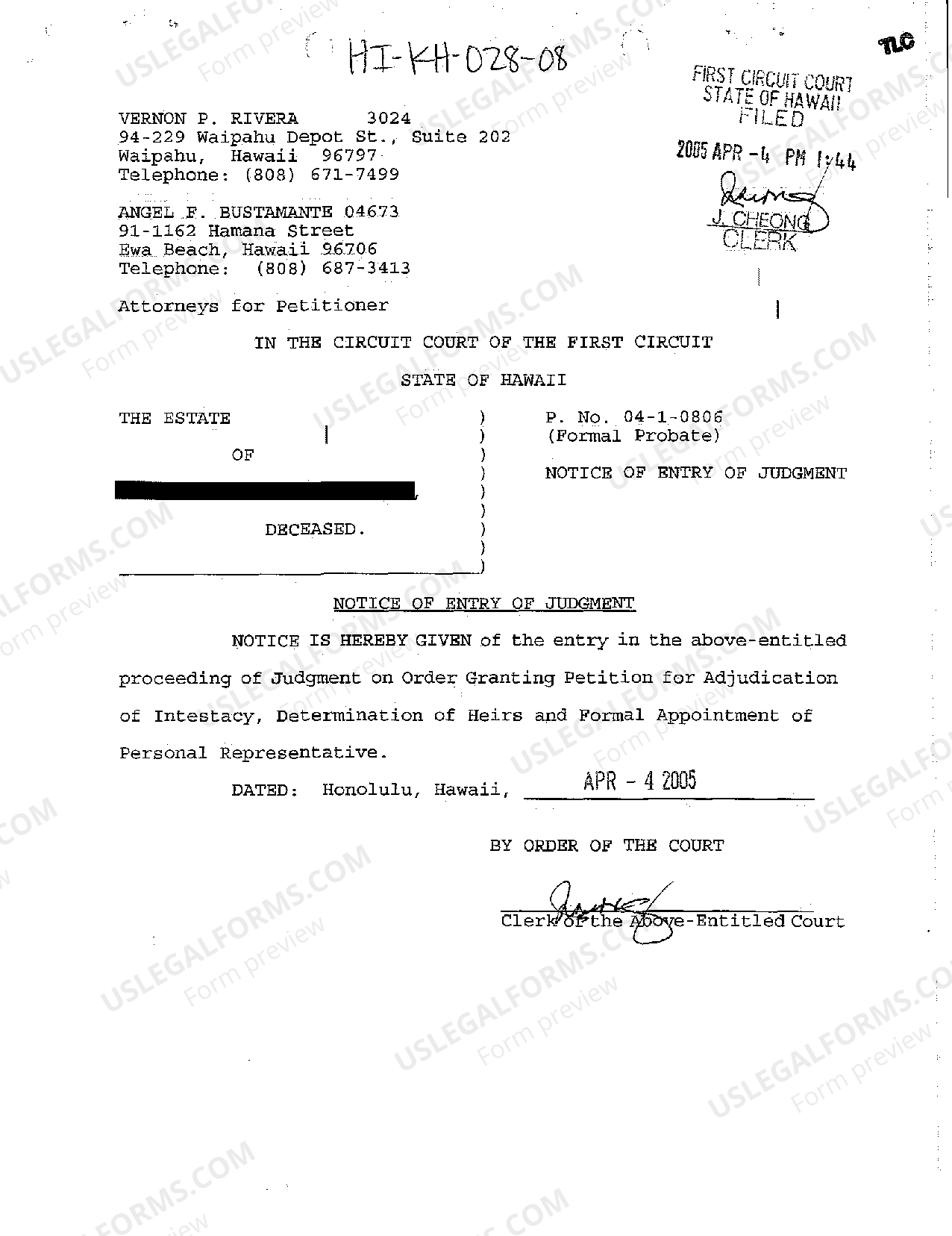 Hawaii Notice of Entry of Judgment | US Legal Forms