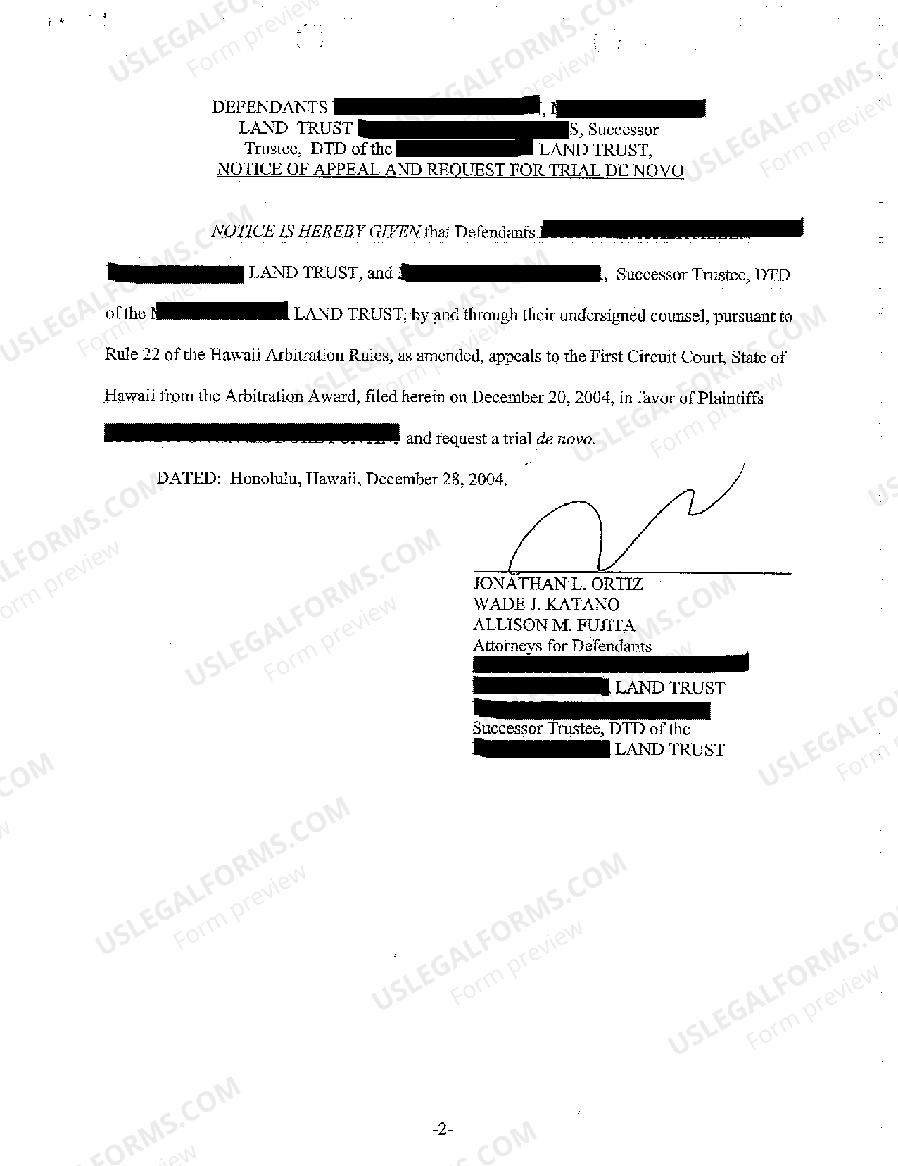 Hawaii Defendant's Notice of Appeal and Request for Trial de Novo | US ...