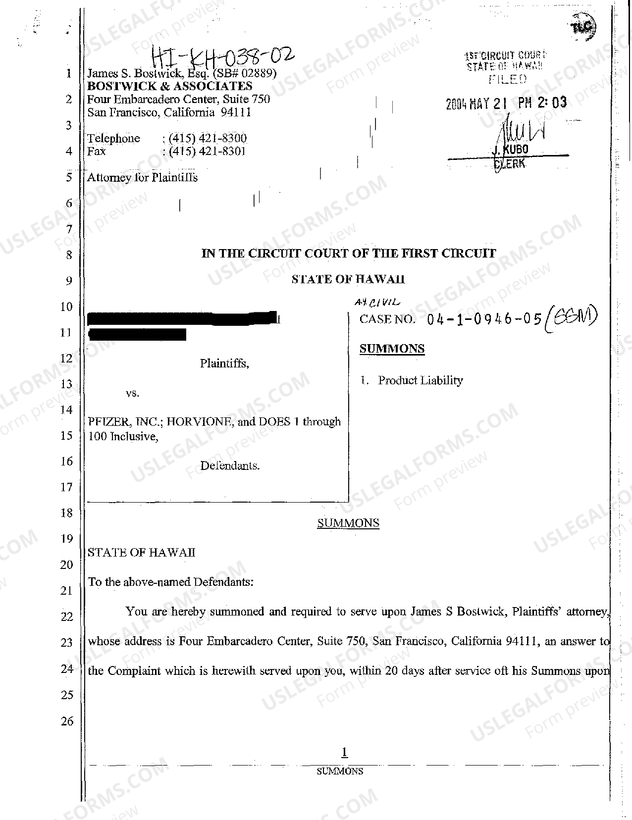Hawaii Summons of Defendants | US Legal Forms