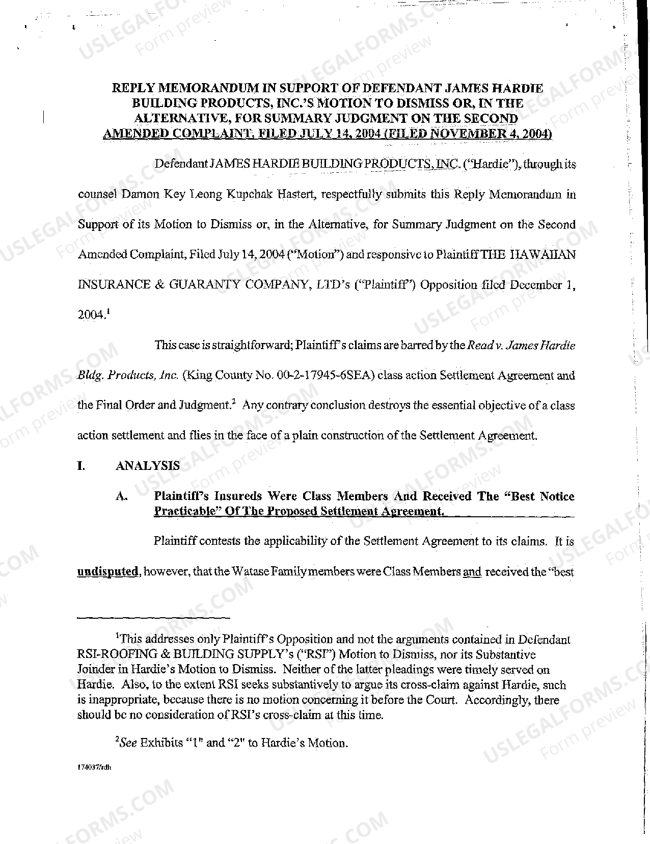 Hawaii Reply Memorandum in Support of Defendant's Motion to Dismiss or, Alternatively, for ...