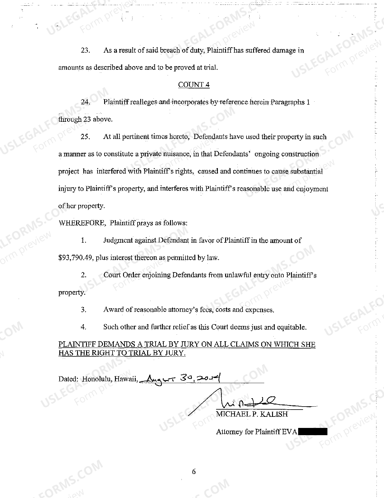 Hawaii Amended Complaint for Trespass | US Legal Forms