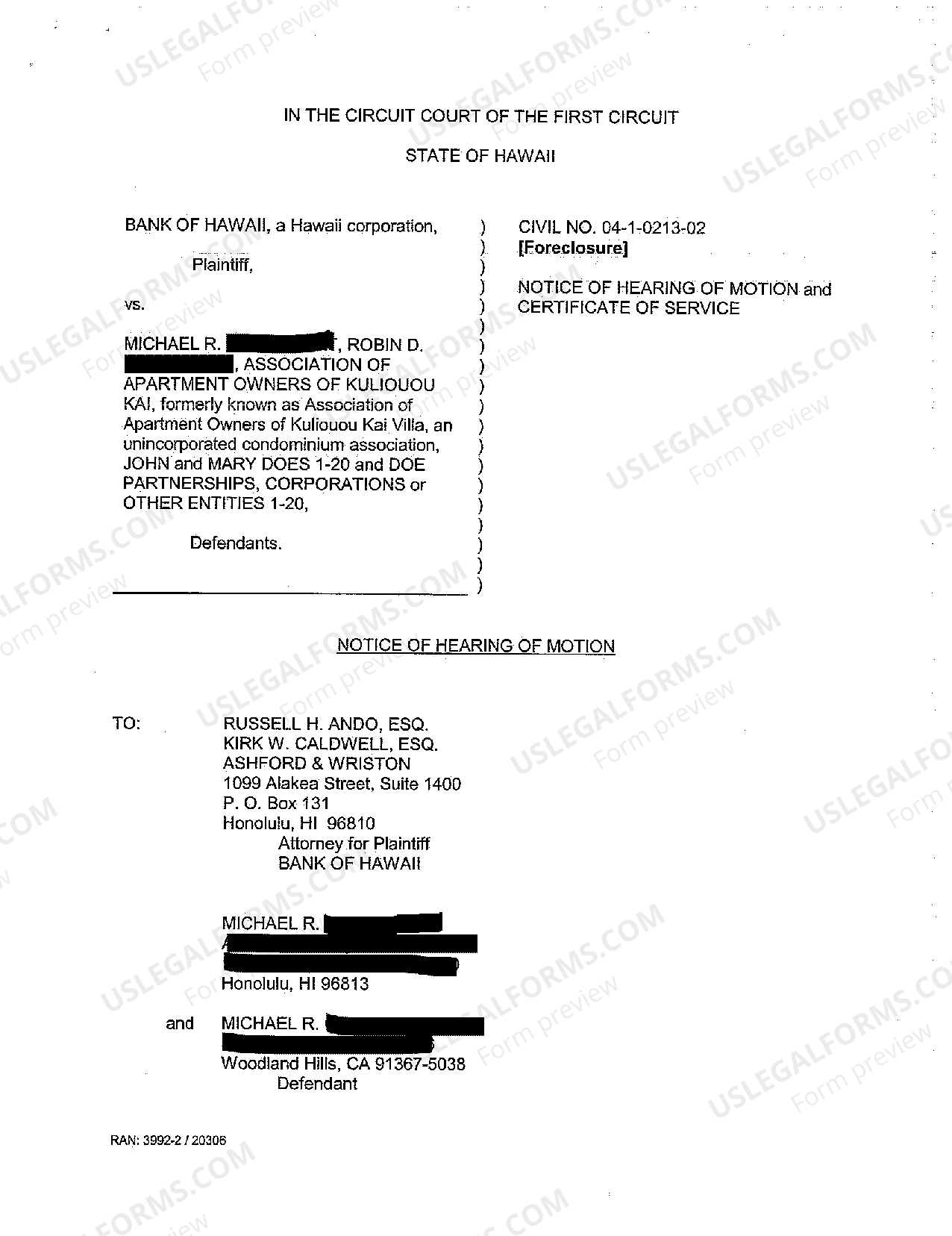 Hawaii Defendant's Motion for Summary Judgment and for Interlocutory ...