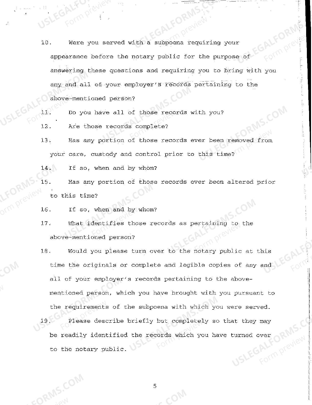 Deposition On Written Questions Form | US Legal Forms