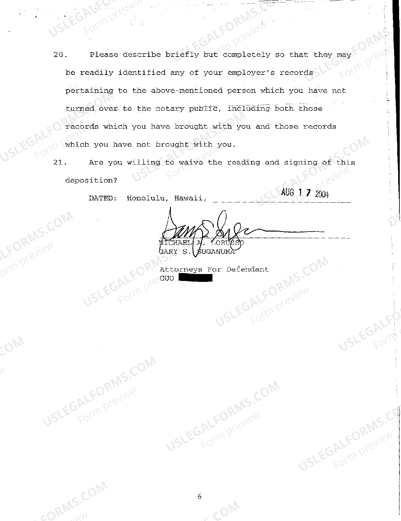 Deposition On Written Questions Form | US Legal Forms