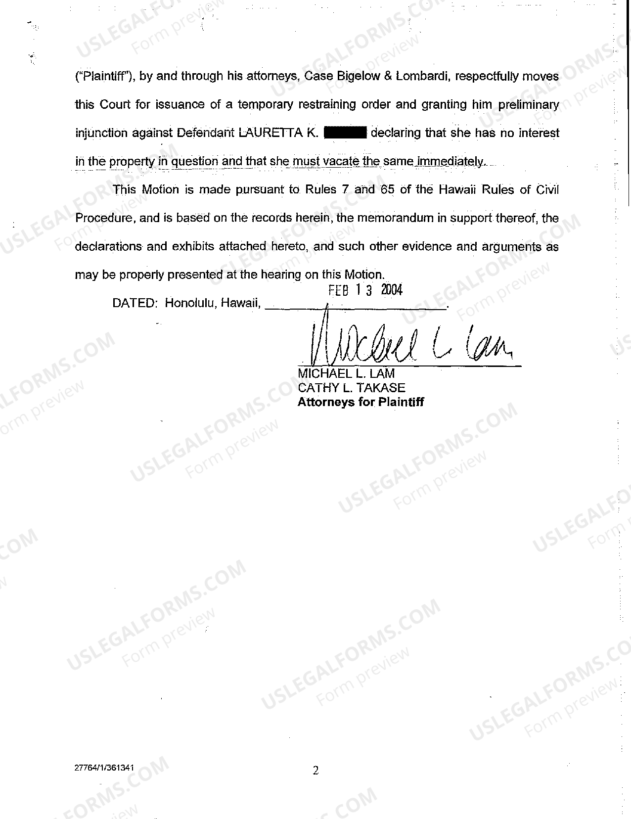Hawaii Plaintiff's Motion for Temporary Restraining Order and for ...