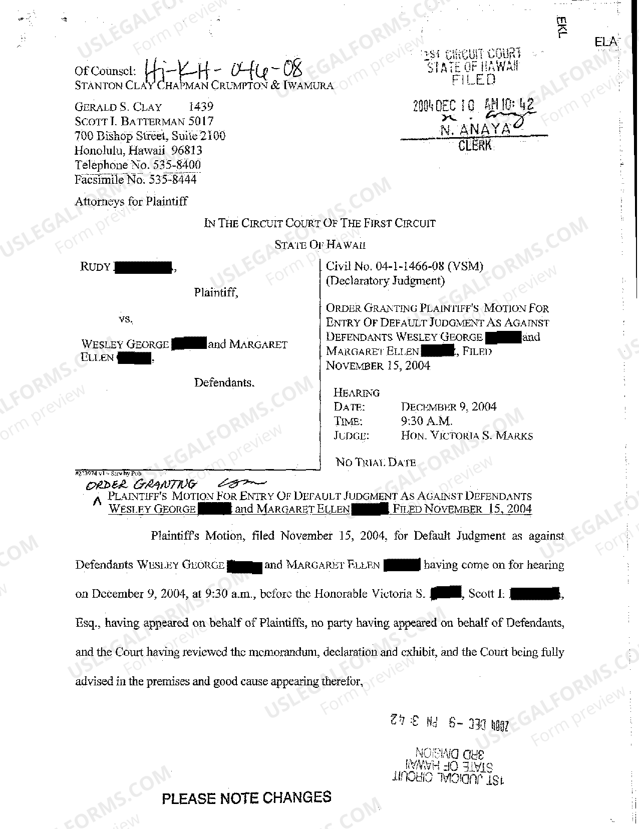 Hawaii Order Granting Plaintiff's Motion for Entry of Default Judgment as Against Defendant | US ...