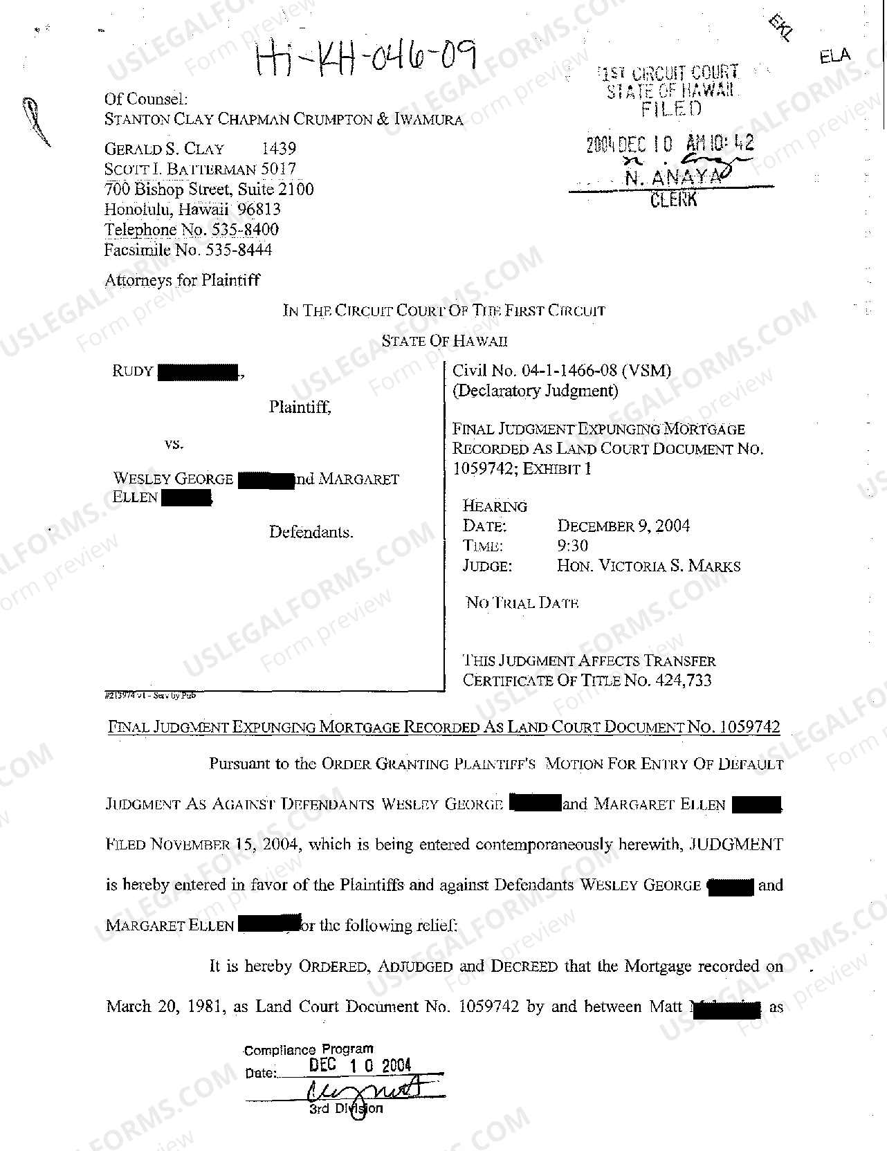 Hawaii Affidavit of Garnishee Transfer | US Legal Forms